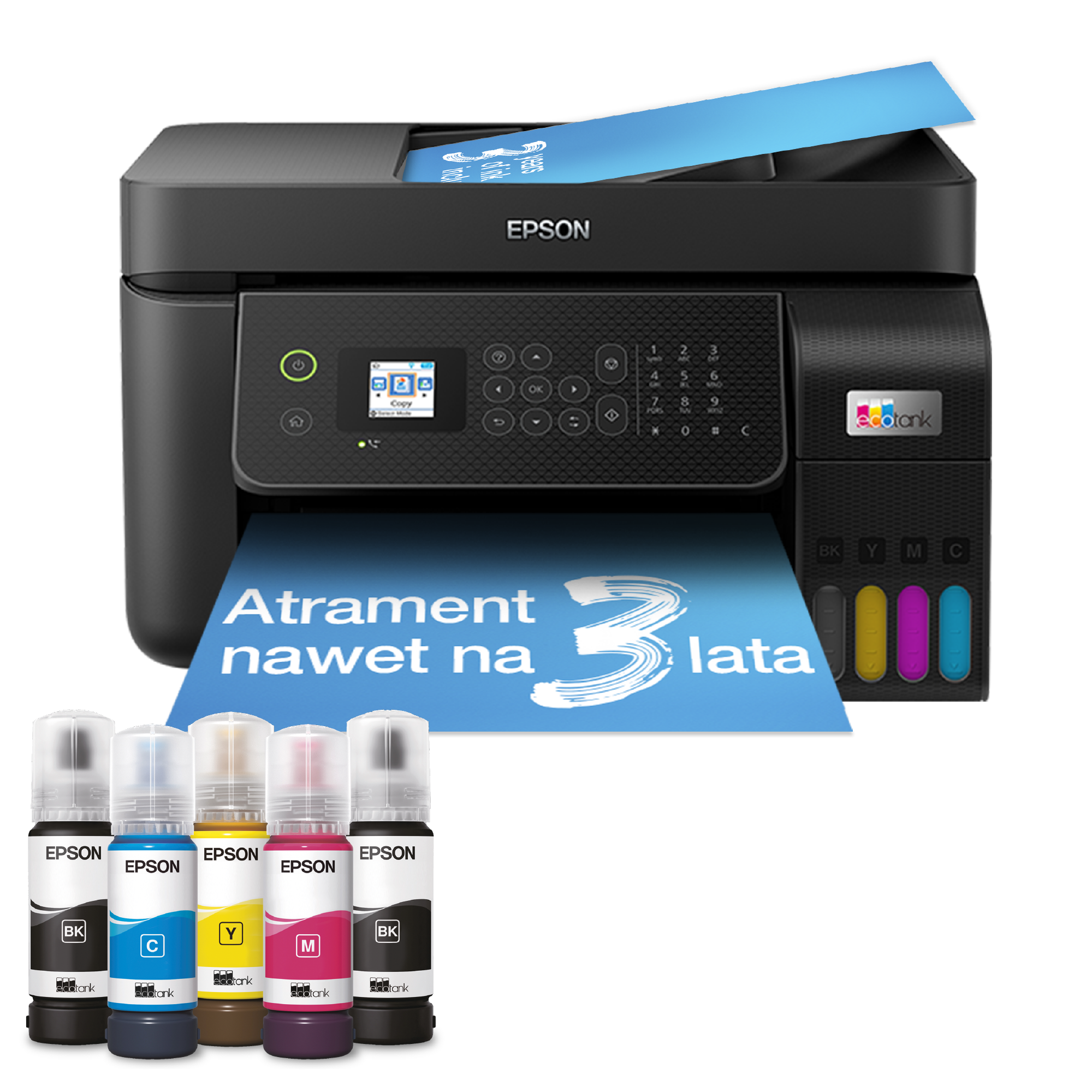 Wielofunkcyjna drukarka A4 EcoTank L5290 z Wi-Fi i pojemnikami na atrament w zestawie z zapasem ...