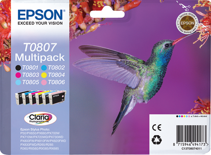 Multipack 6-colours T0807 Claria Photographic Ink | Inkten | Inkt ...