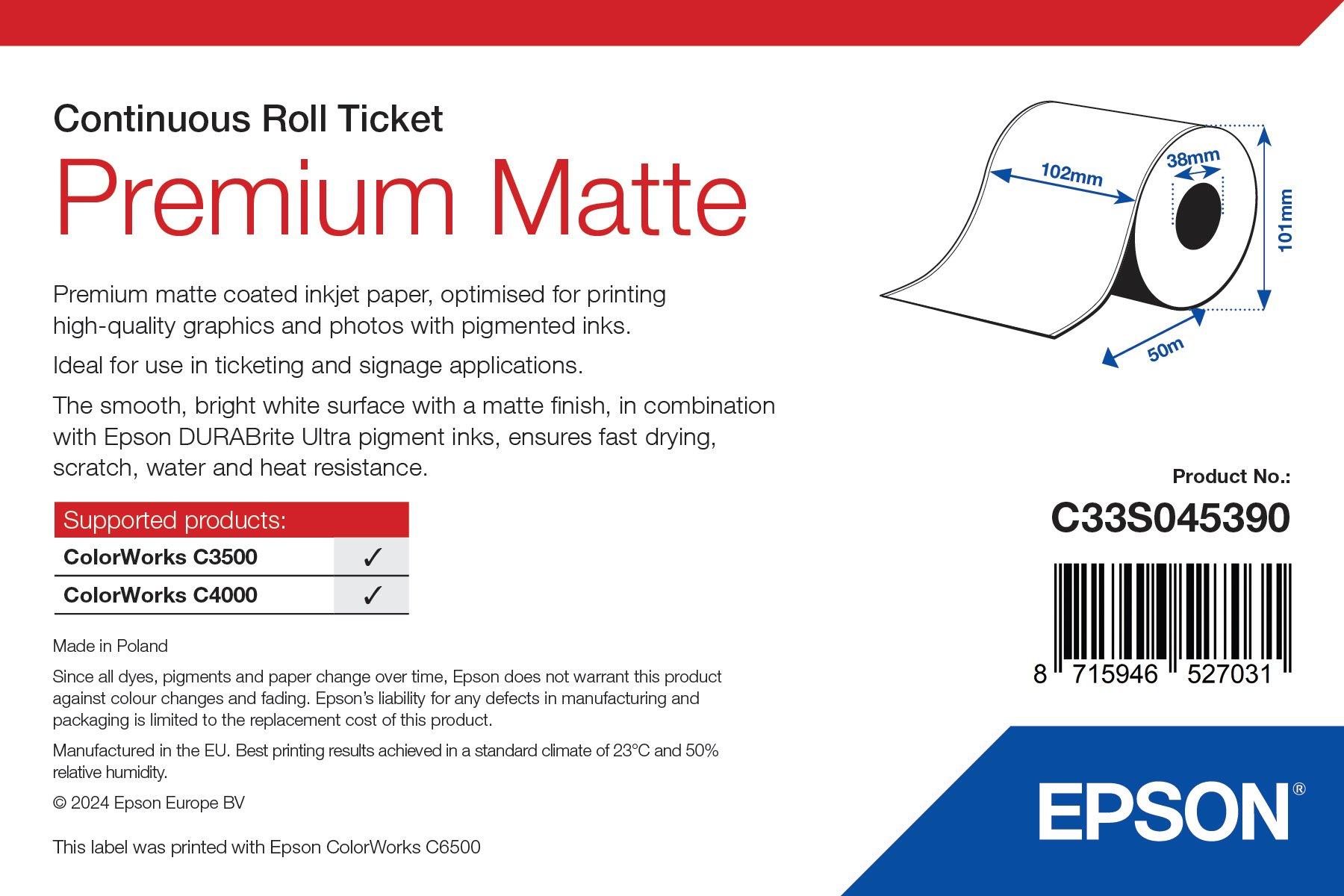 Premium Matte Ticket - Roll: 102mm x 50m | Paper and Media | Ink ...