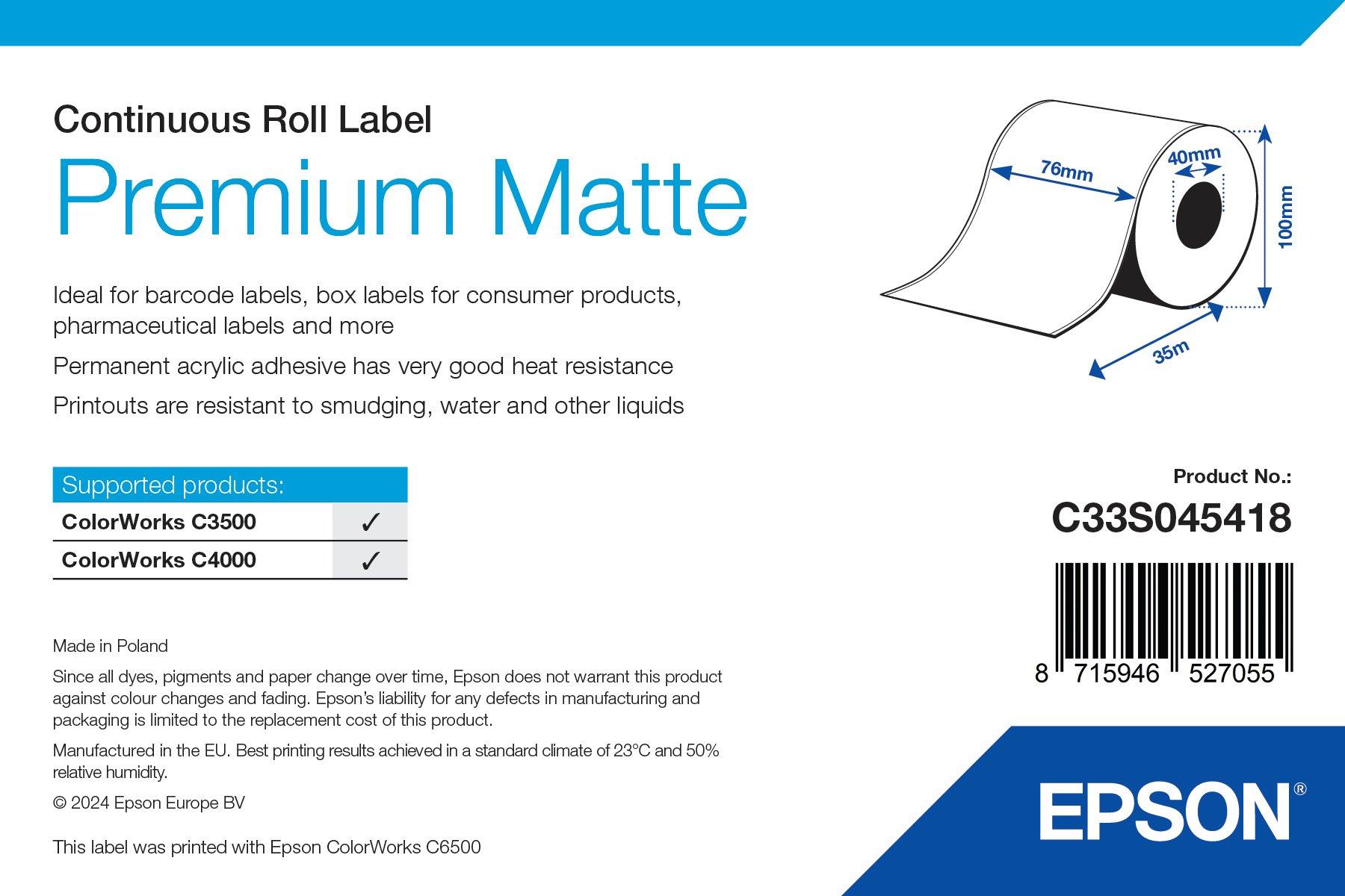 Premium Matte Label - Continuous Roll: 76mm x 35m | Papeles y soportes ...