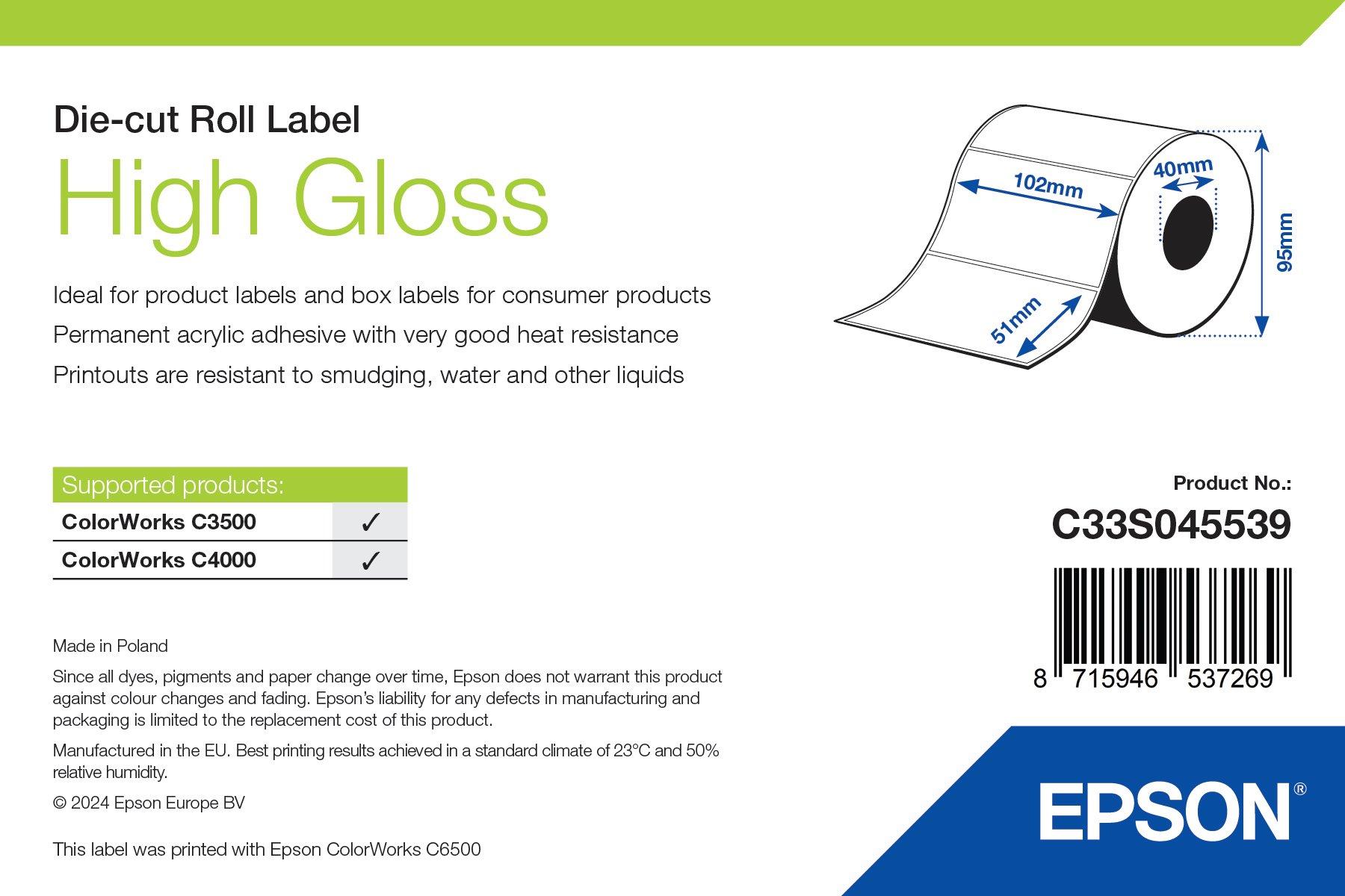 High Gloss Label - Die-cut Roll: 102mm x 51mm, 610 labels | Papeles y ...