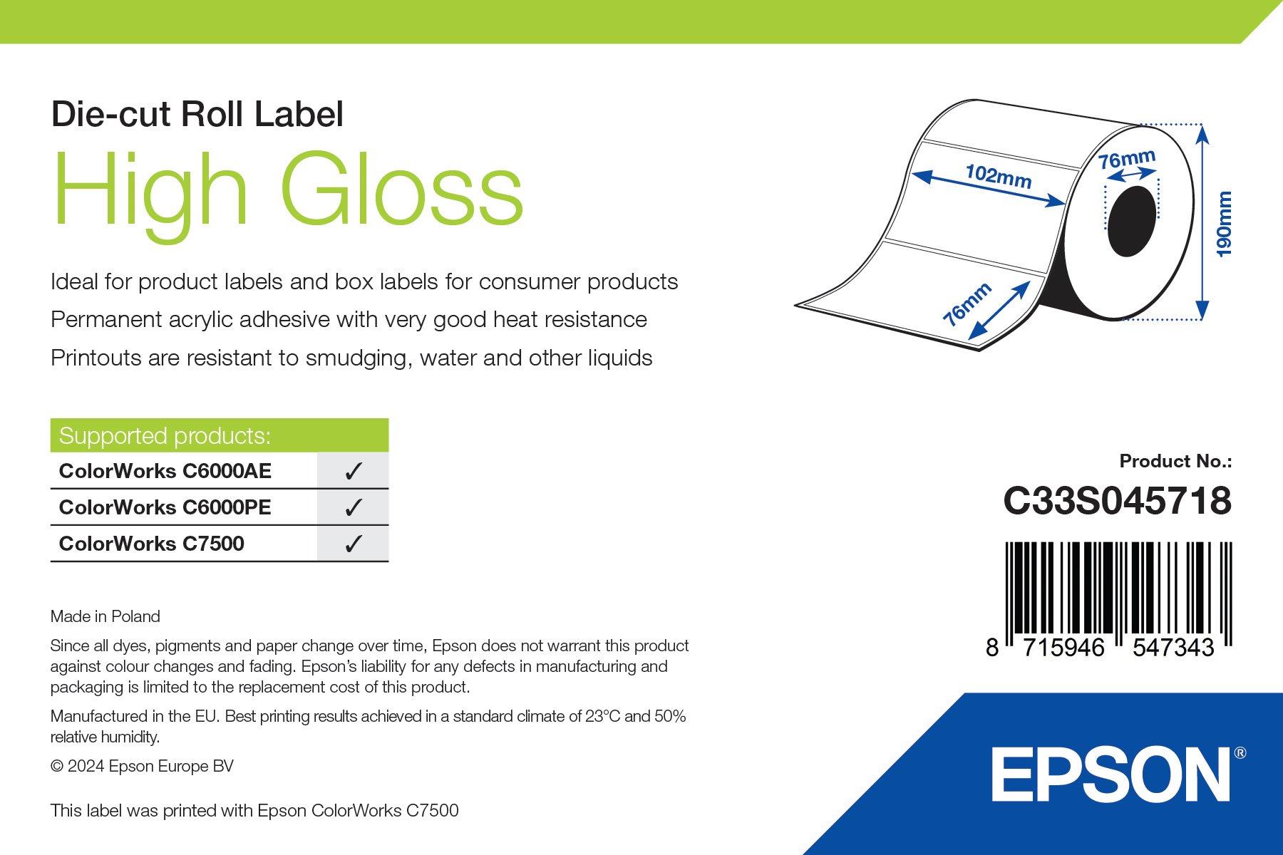 High Gloss Label - Die-cut Roll: 102mm x 76mm, 1570 labels | Papeles y ...