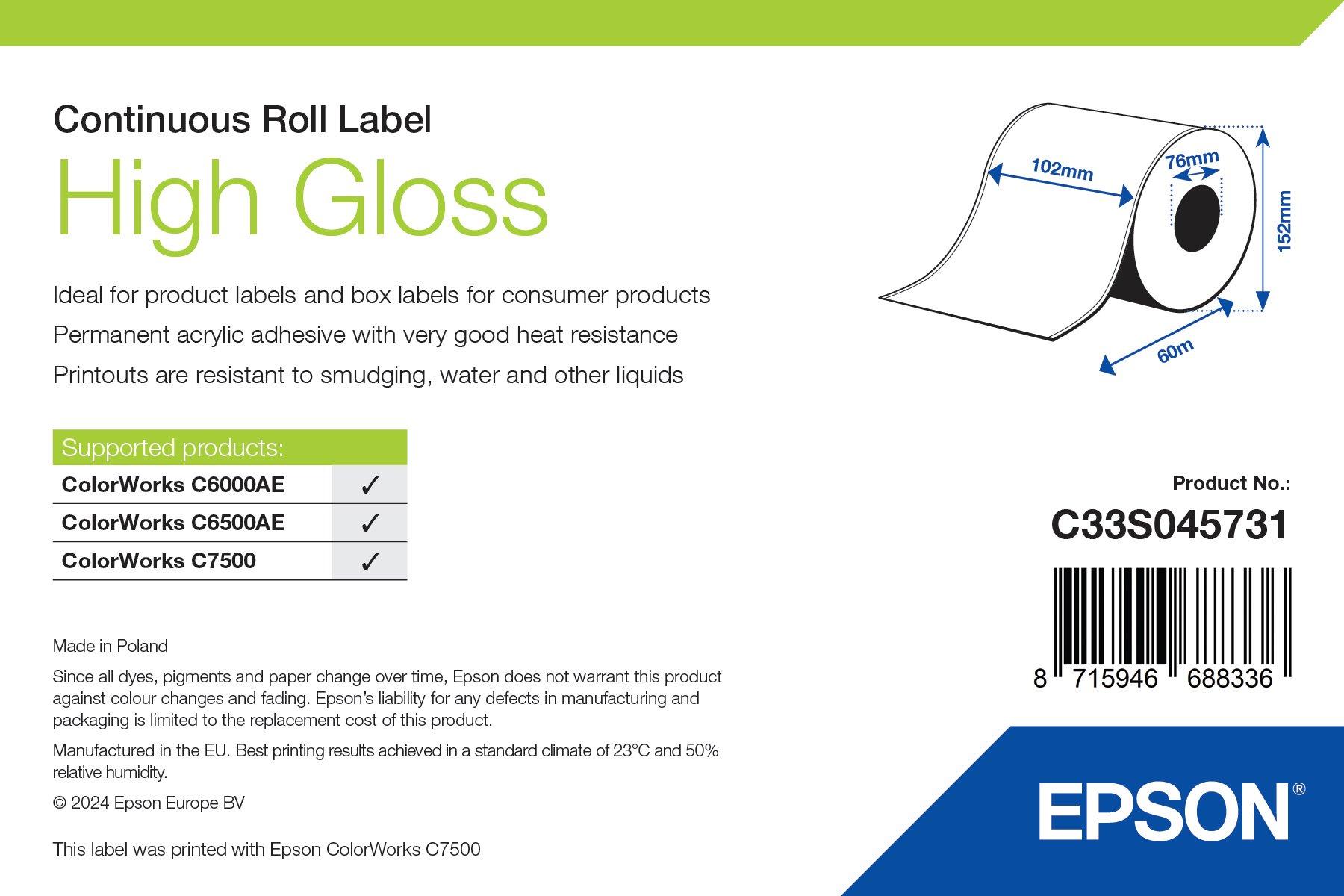 High Gloss Label - Continuous Roll: 102mm x 58m | Papiers et supports ...