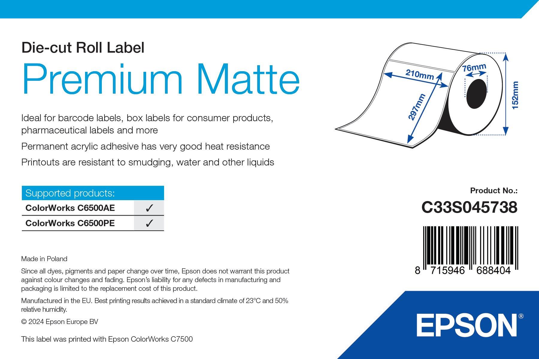 Premium Matte Label - Die Cut Roll: 210mm x 297mm, 200 labels | Paper ...