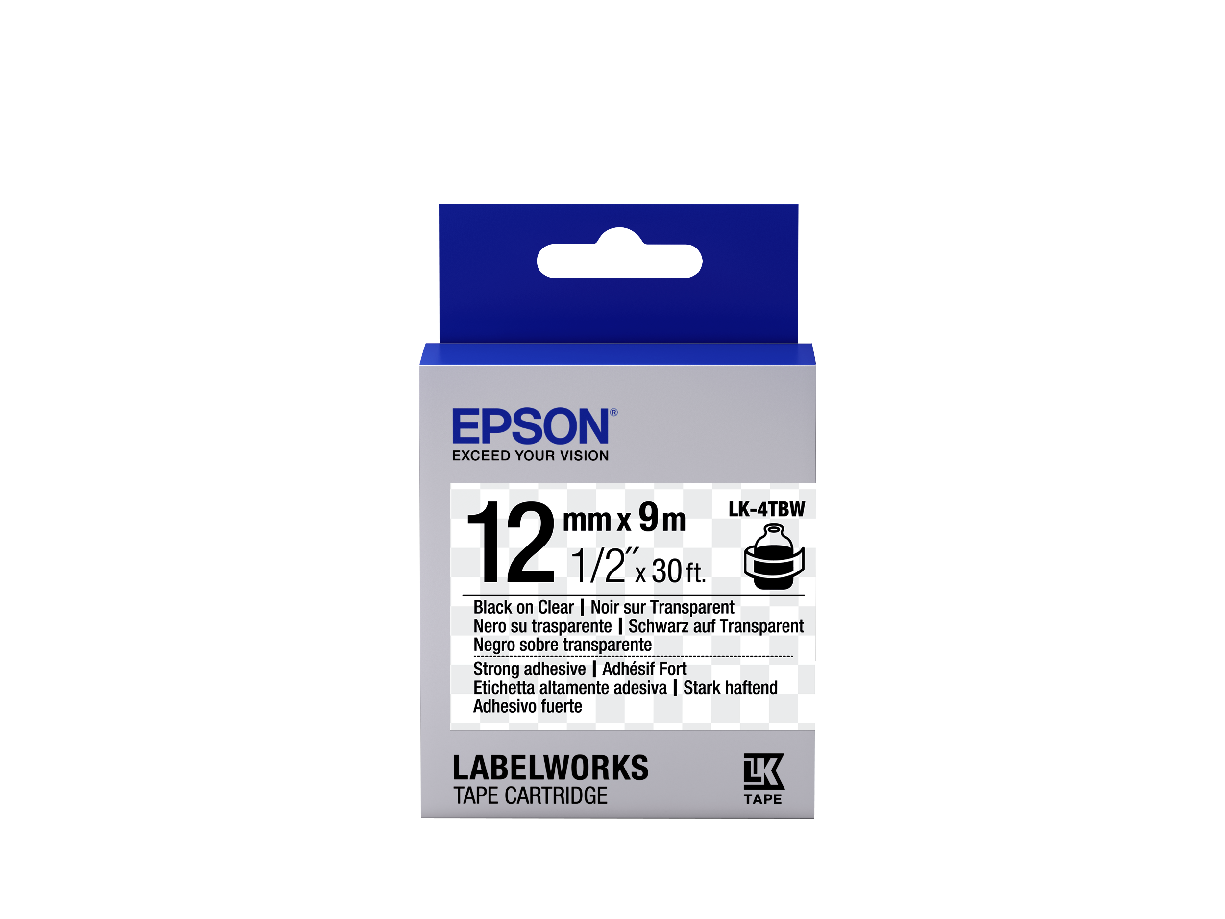Epson Label Cartridge Strong Adhesive LK-4TBW Black/Transparent 12mm ...