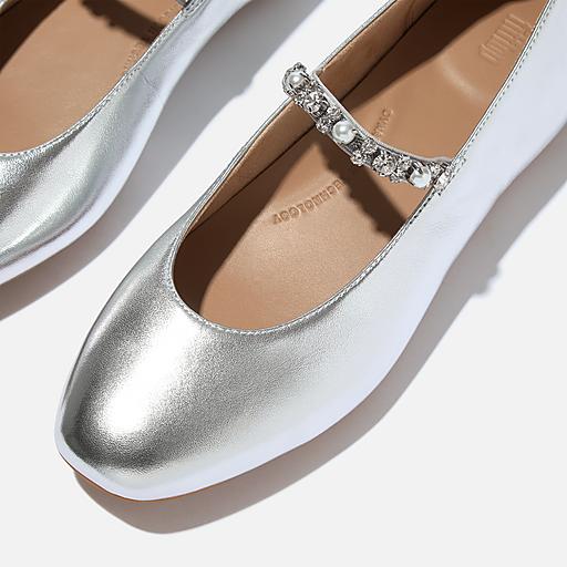 Women's Delicato Pearls-And-Crystal Leather Ballerinas | Fitflop UK
