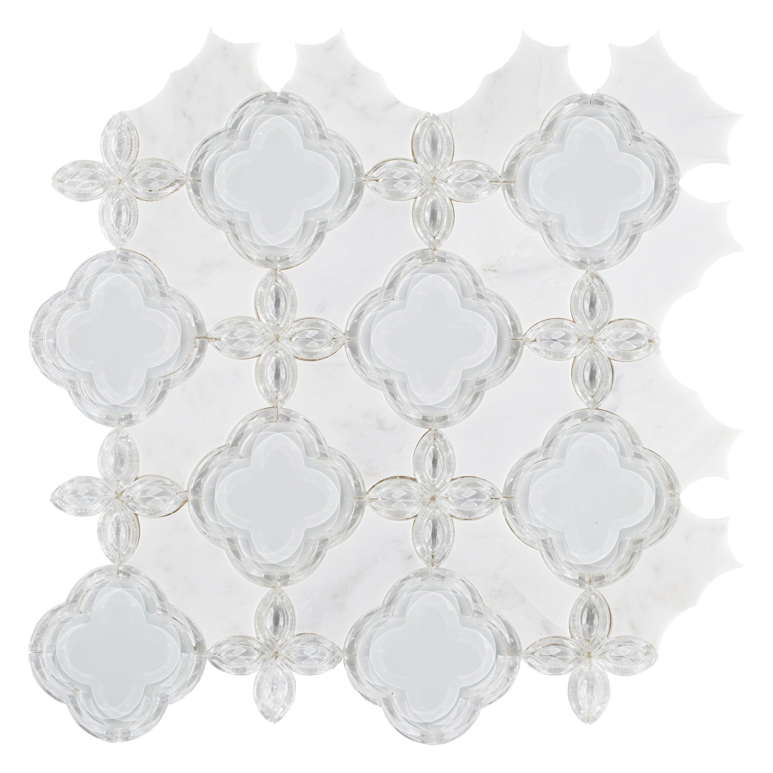 Viviano Mosaici | Fiore Carrara White Waterjet Marble and Glass Mosaic ...