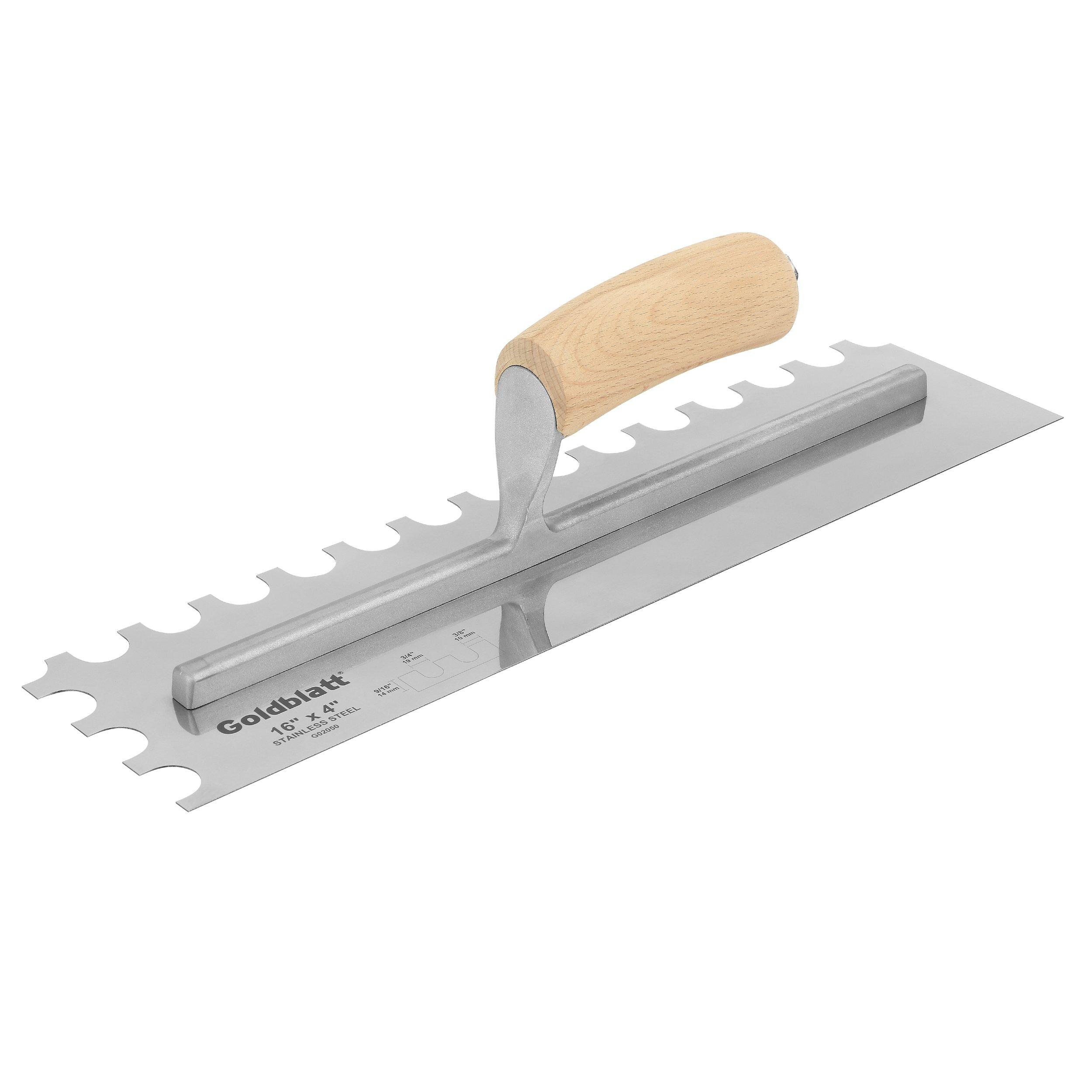 Goldblatt Wood Handle Stainless Steel U Notched Trowel - 16in.- 3/4 X 9 ...