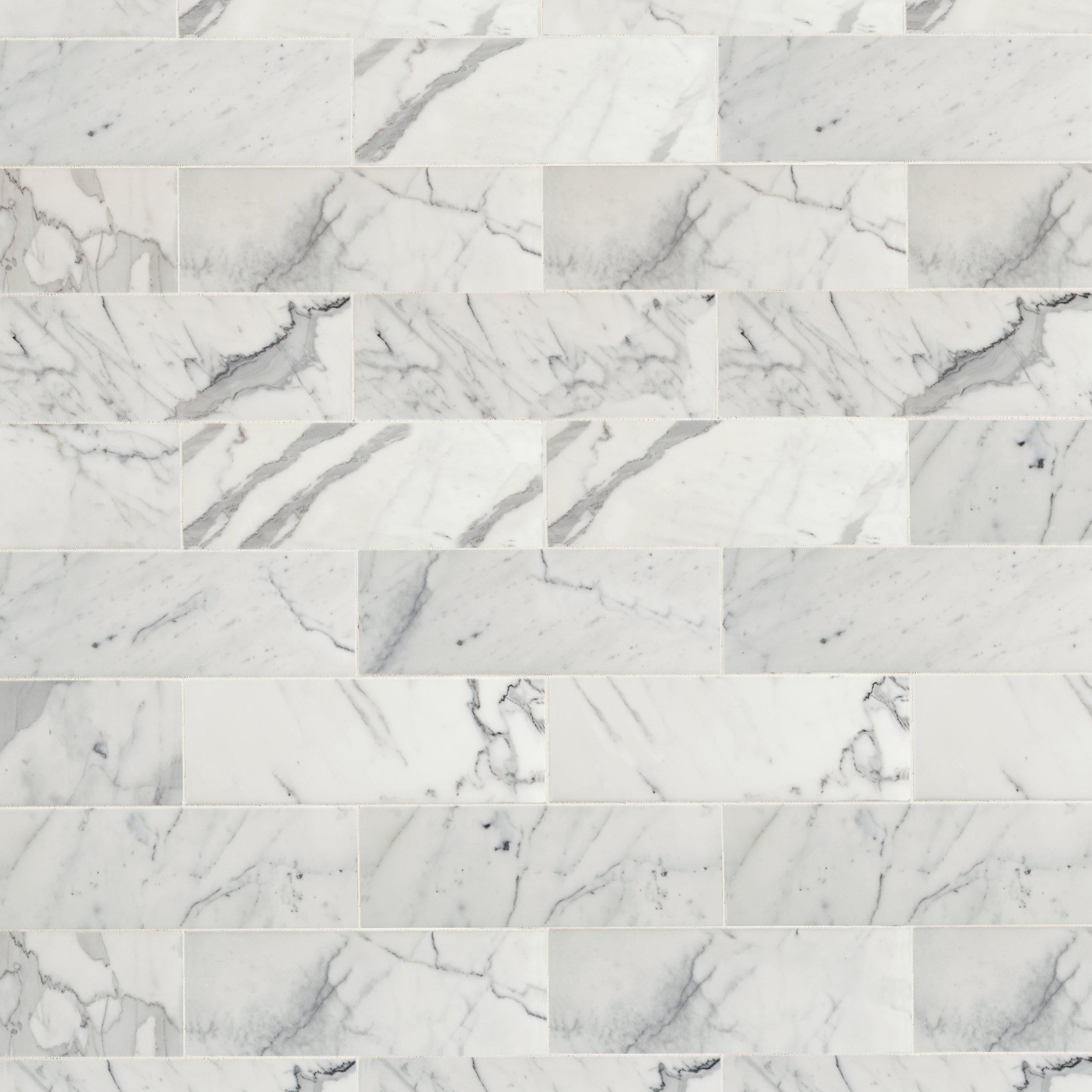 Viviano | Statuario Polished Marble Tile, 4 x 12, White, 1/3 inch Thick ...