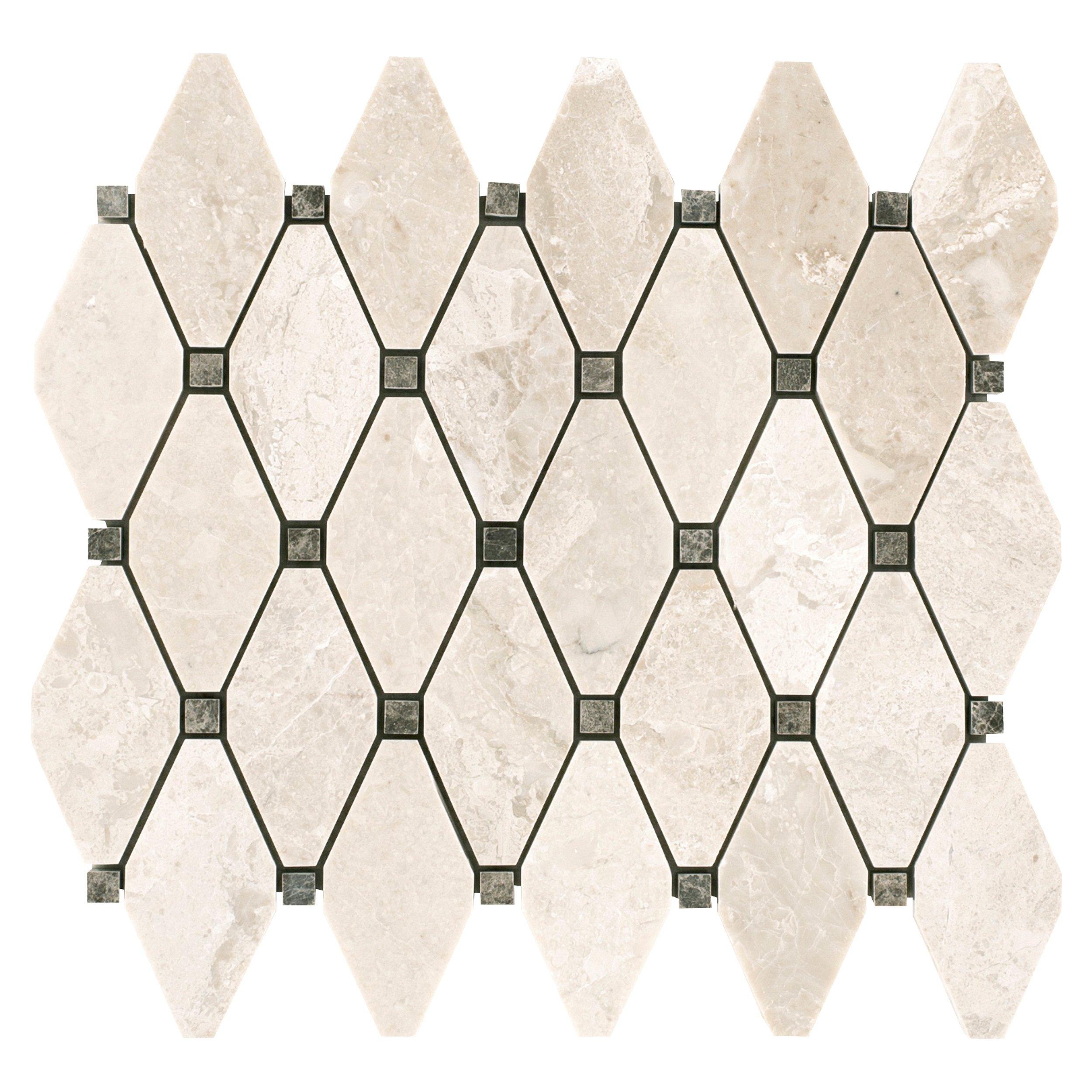Crema Royal Clipped Diamond II Polished Marble Tile | Floor and Decor