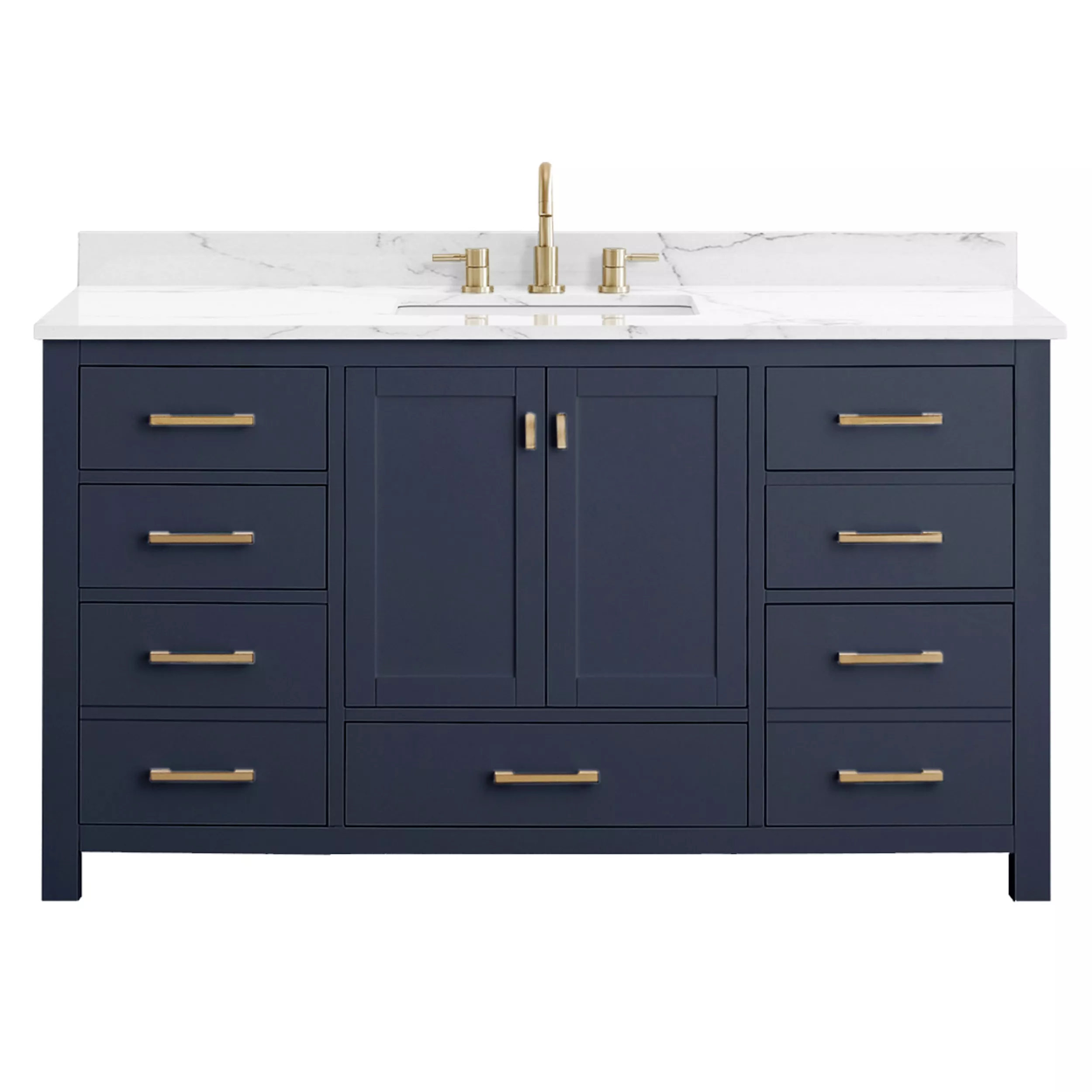 Kent 61 in. Blue Single Vanity with Engineered Cararra Top | Floor and ...