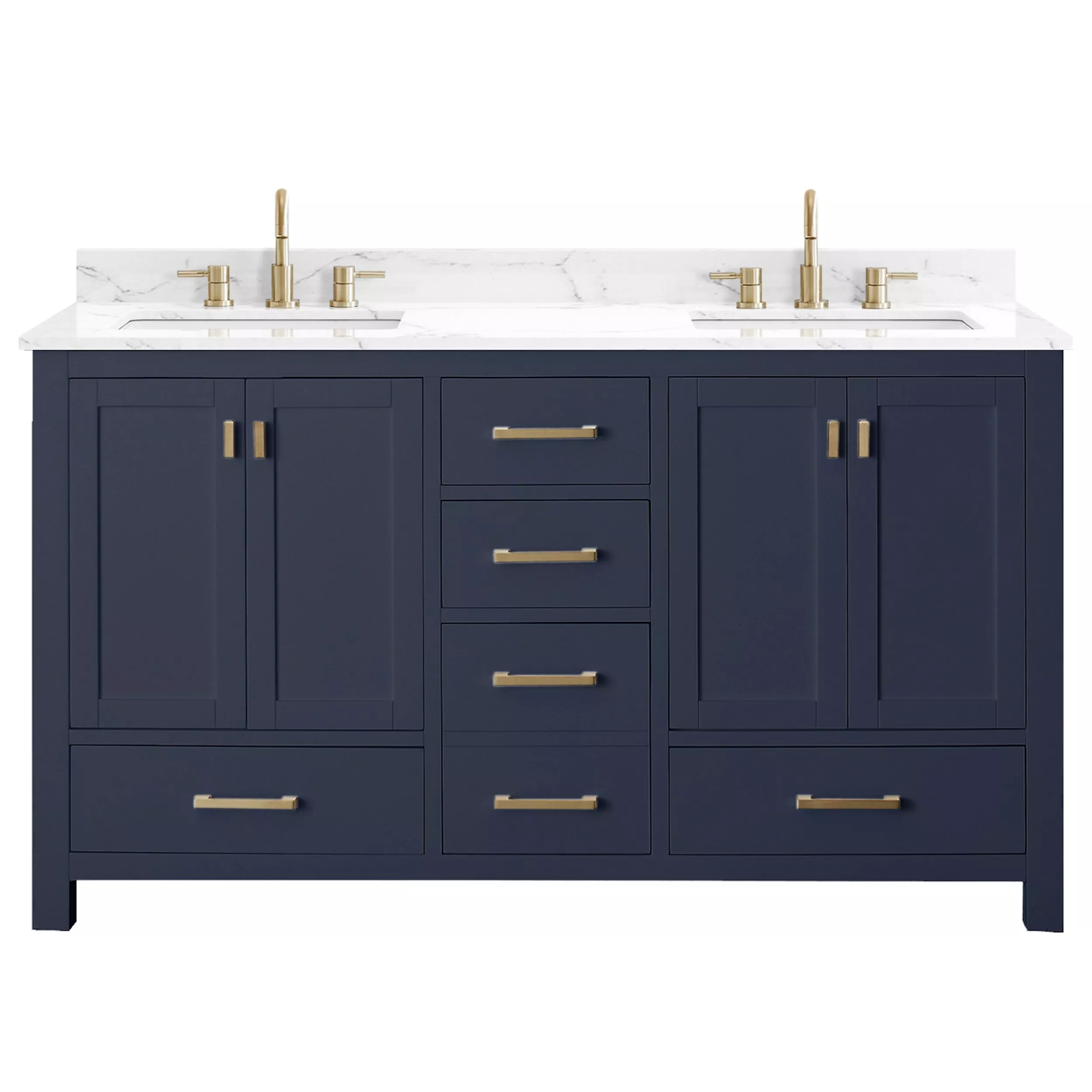Kent 61 in. Blue Double Vanity with Engineered Cararra Top | Floor and ...