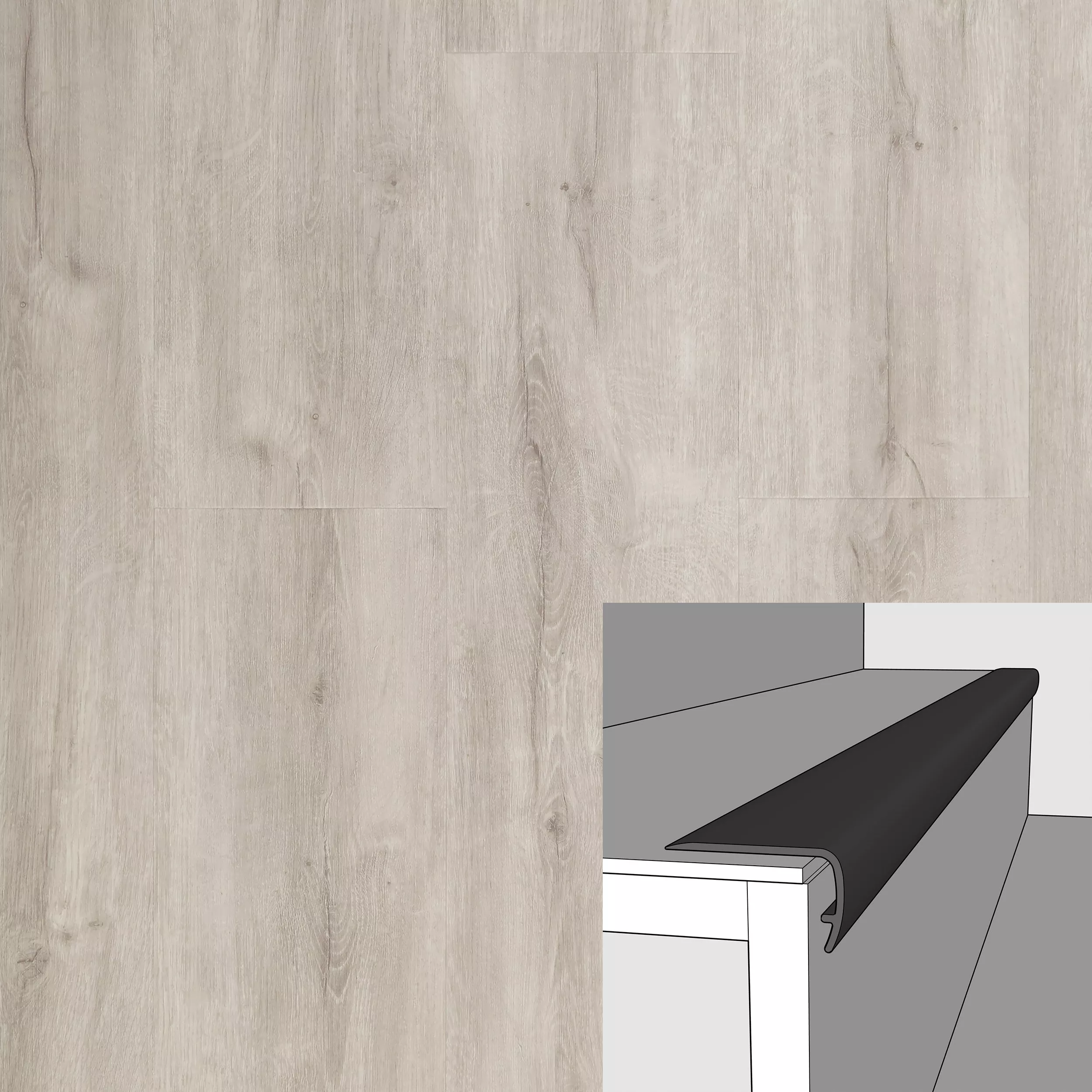 Light Gray 94in. Vinyl Overlapping Stair Nose | Floor and Decor