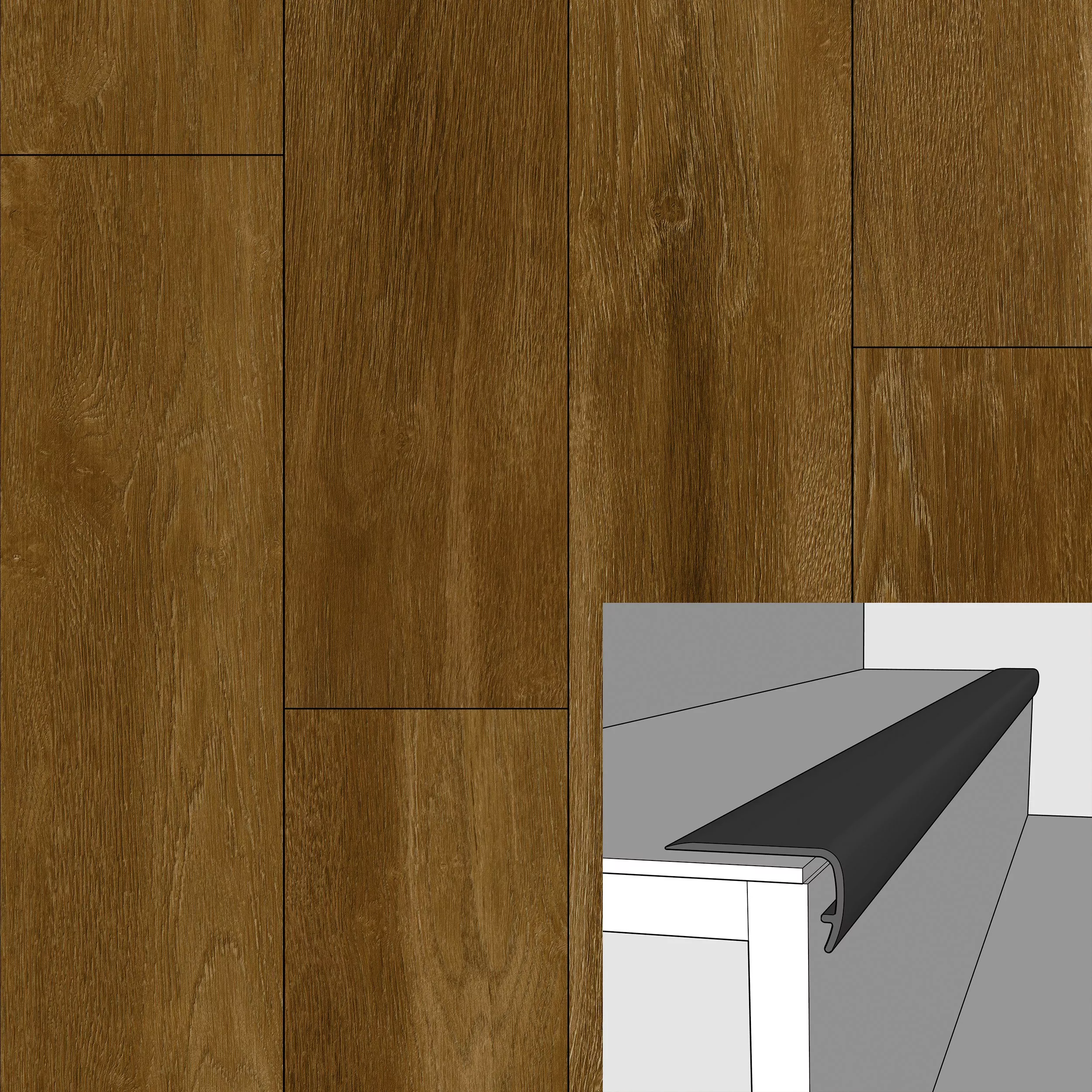 Spiced Oak 94in. Vinyl Overlapping Stair Nose | Floor and Decor