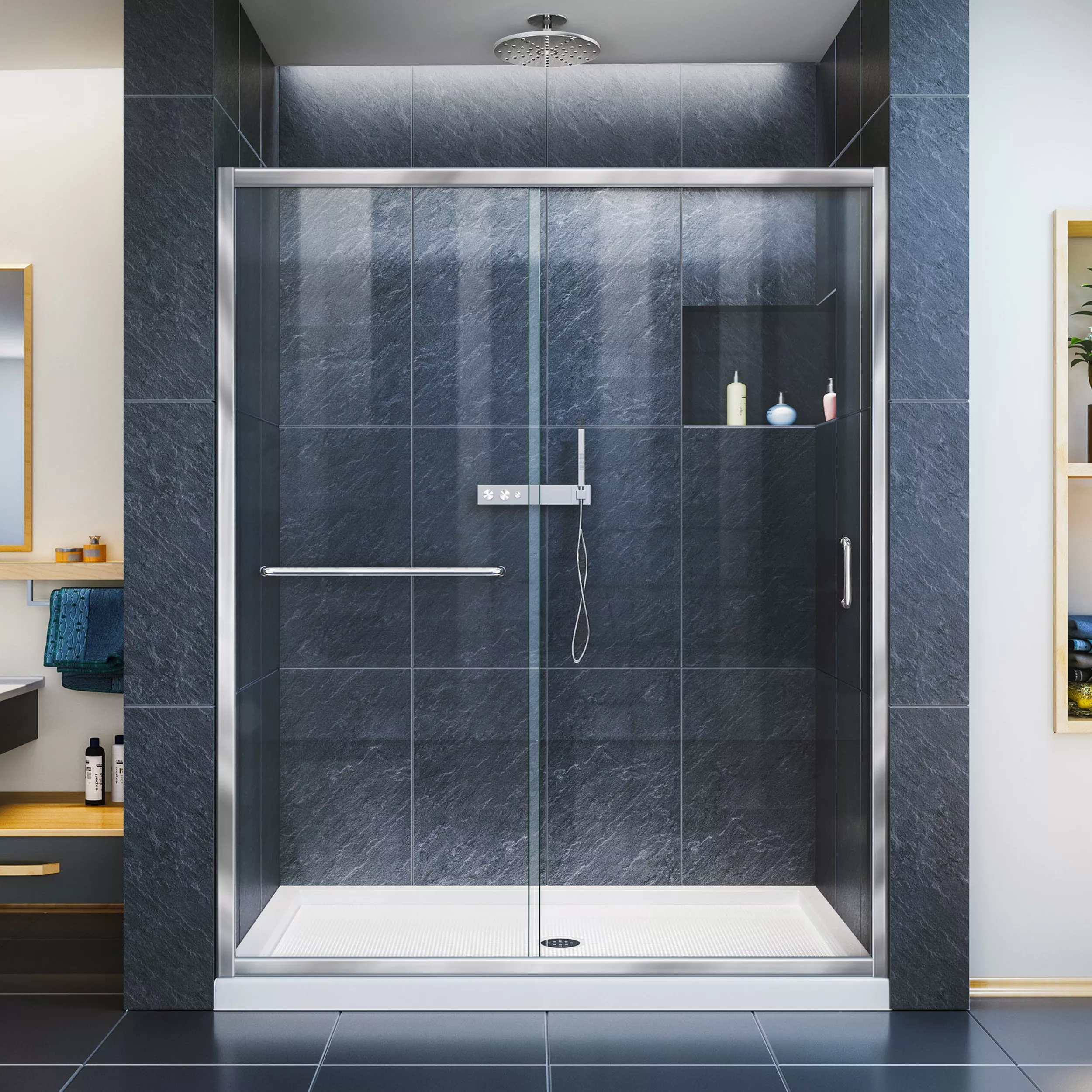 Infinity-Z Chrome Semi-Frameless Shower Door | Floor and Decor