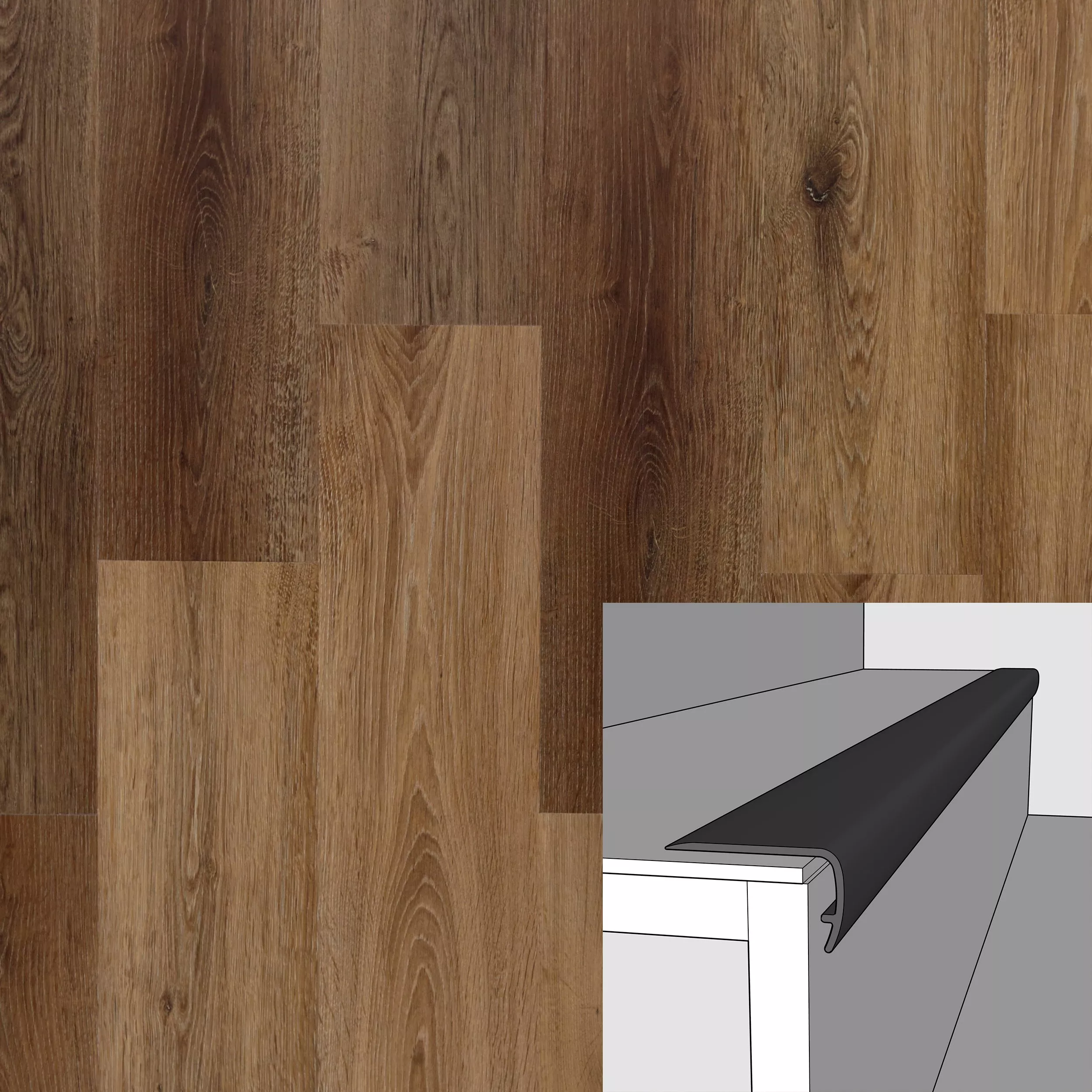 Madeline Maple 94in. Vinyl Overlapping Stair Nose | Floor and Decor