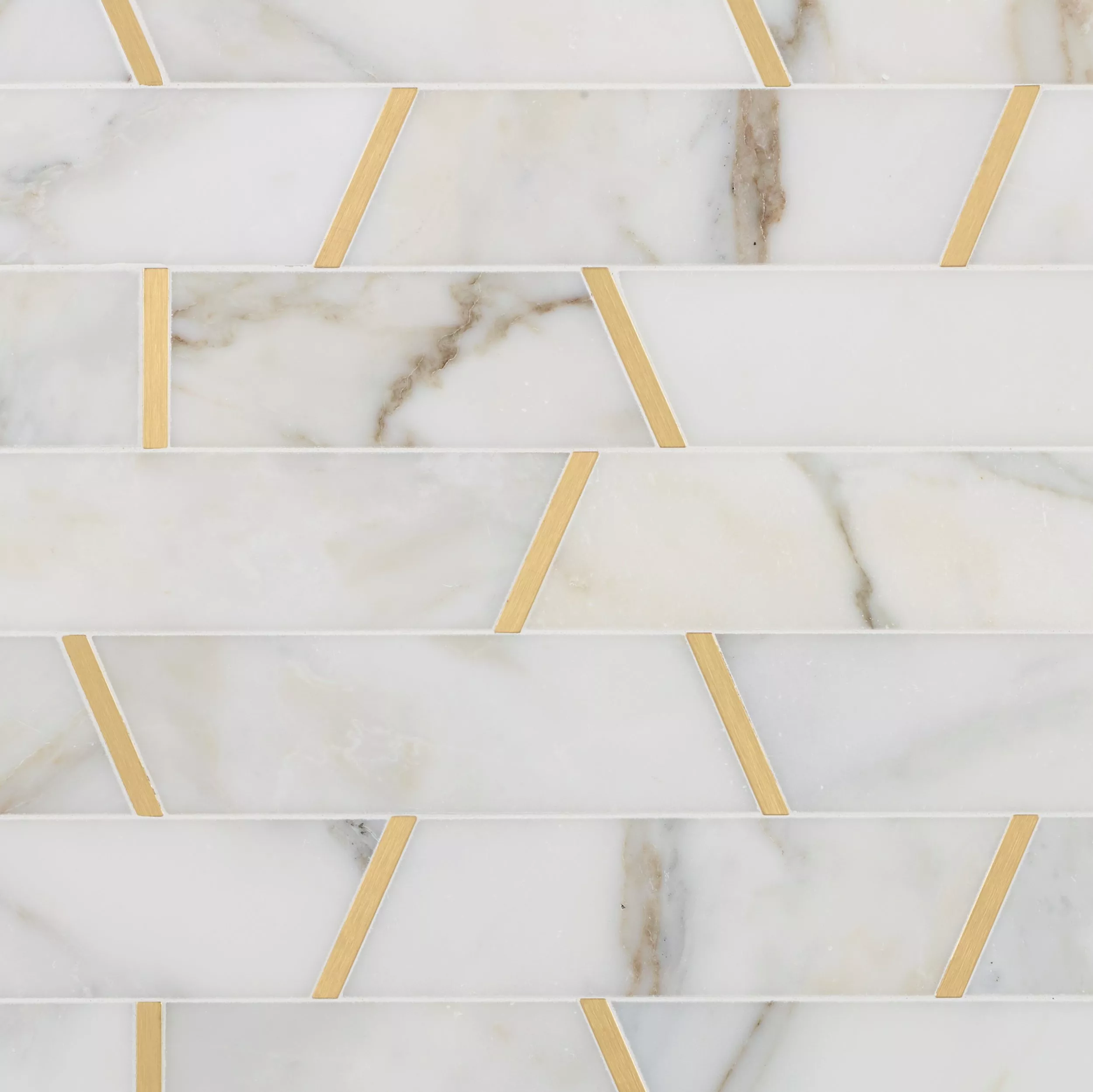 Calacatta Brass Linear Polished Marble Mosaic | Floor and Decor