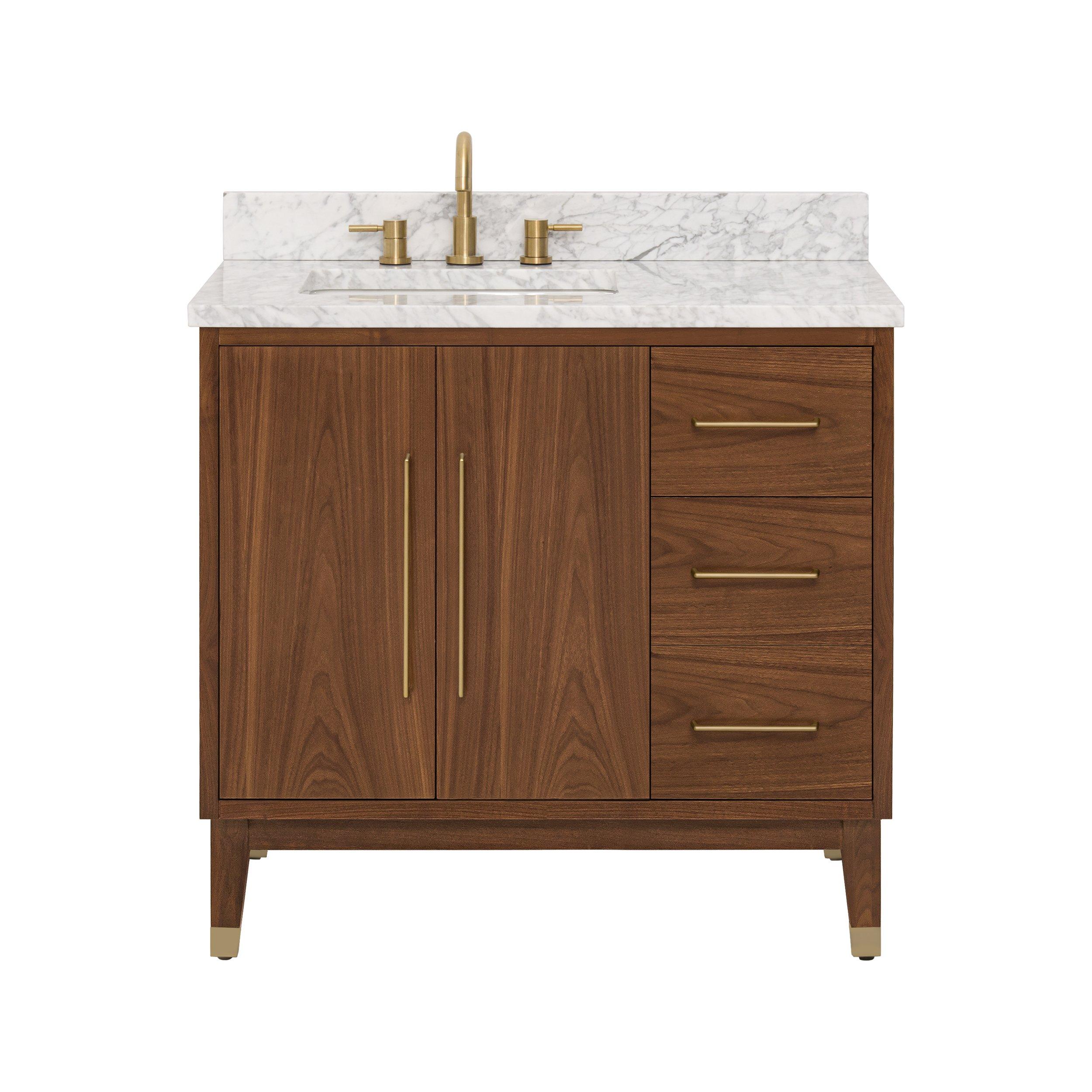 Mina 37 in. Walnut Vanity with Carrara Marble Top | Floor and Decor