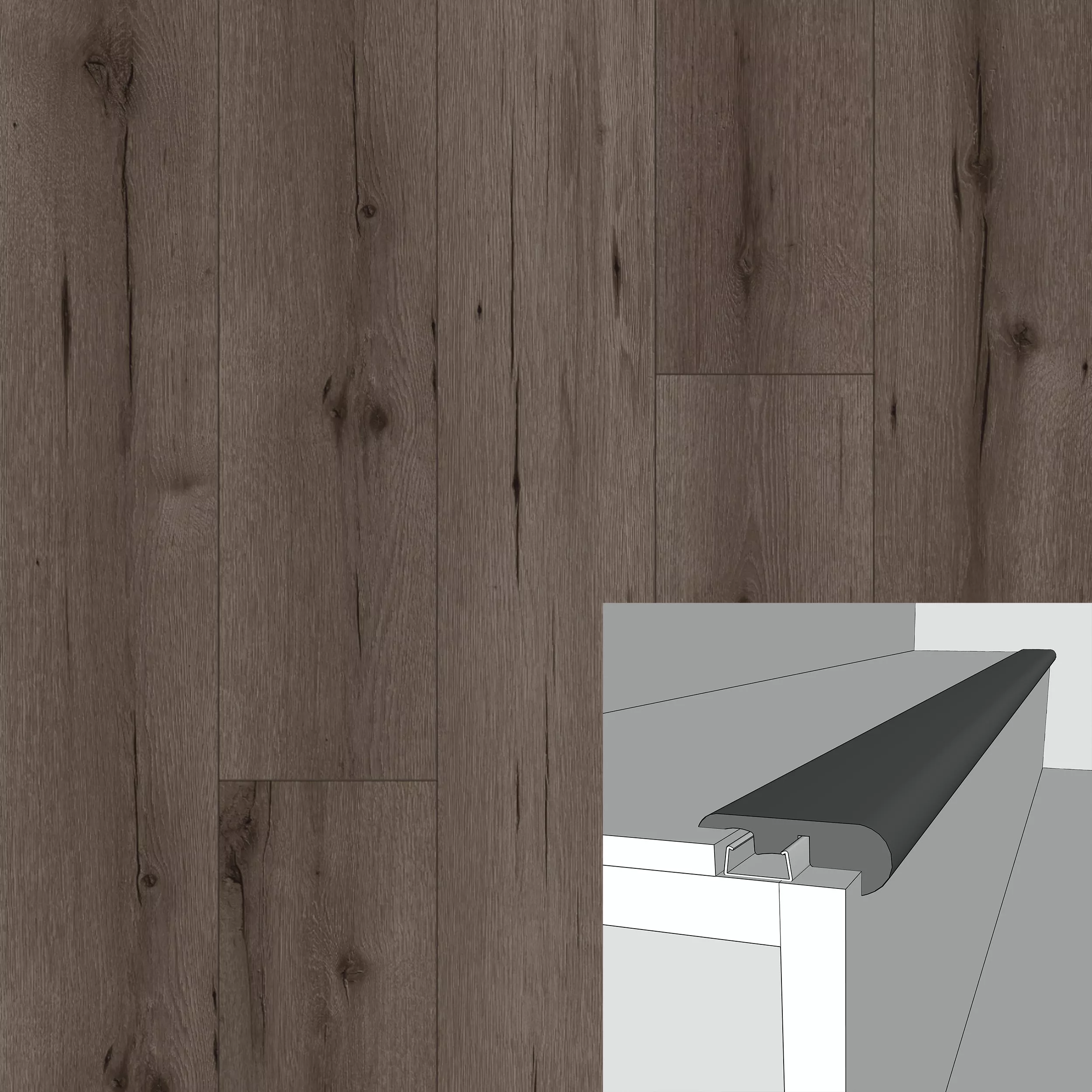 Shadow Gray Oak 94in. Laminate Overlapping Stair Nose | Floor and Decor