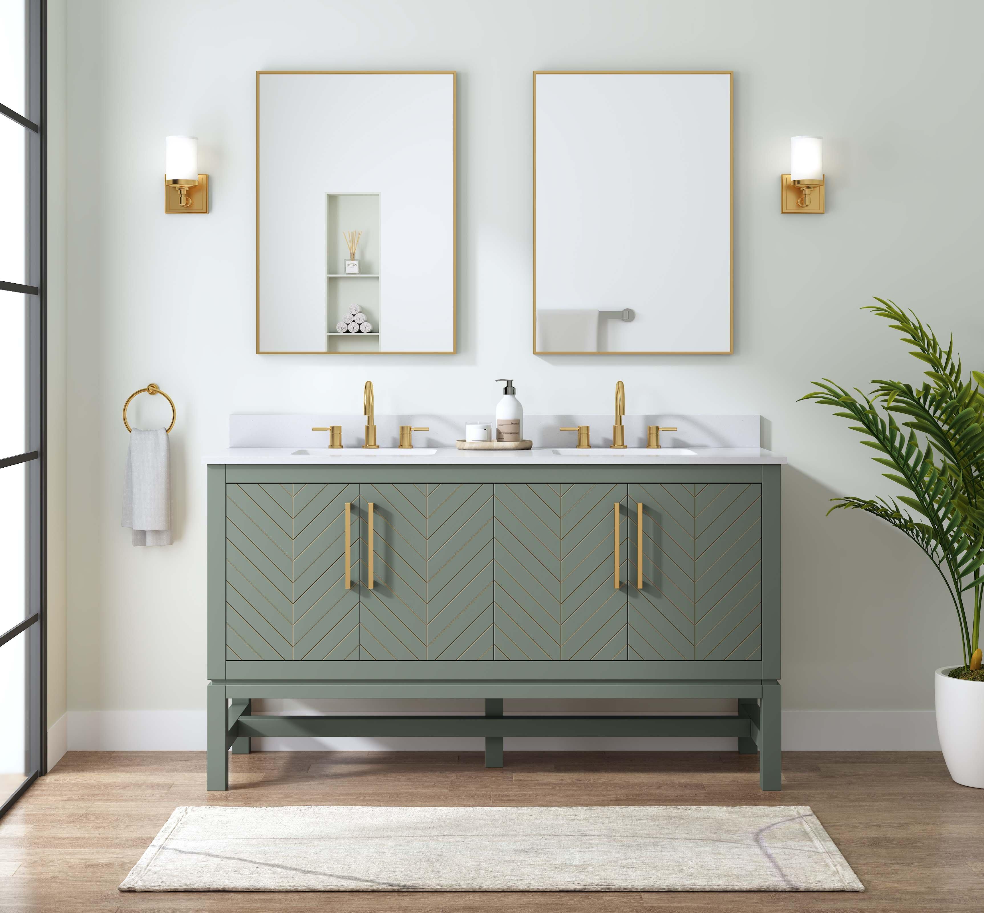 Liam 61 in. Smoke Green Vanity with Engineered Stone Top | Floor and Decor