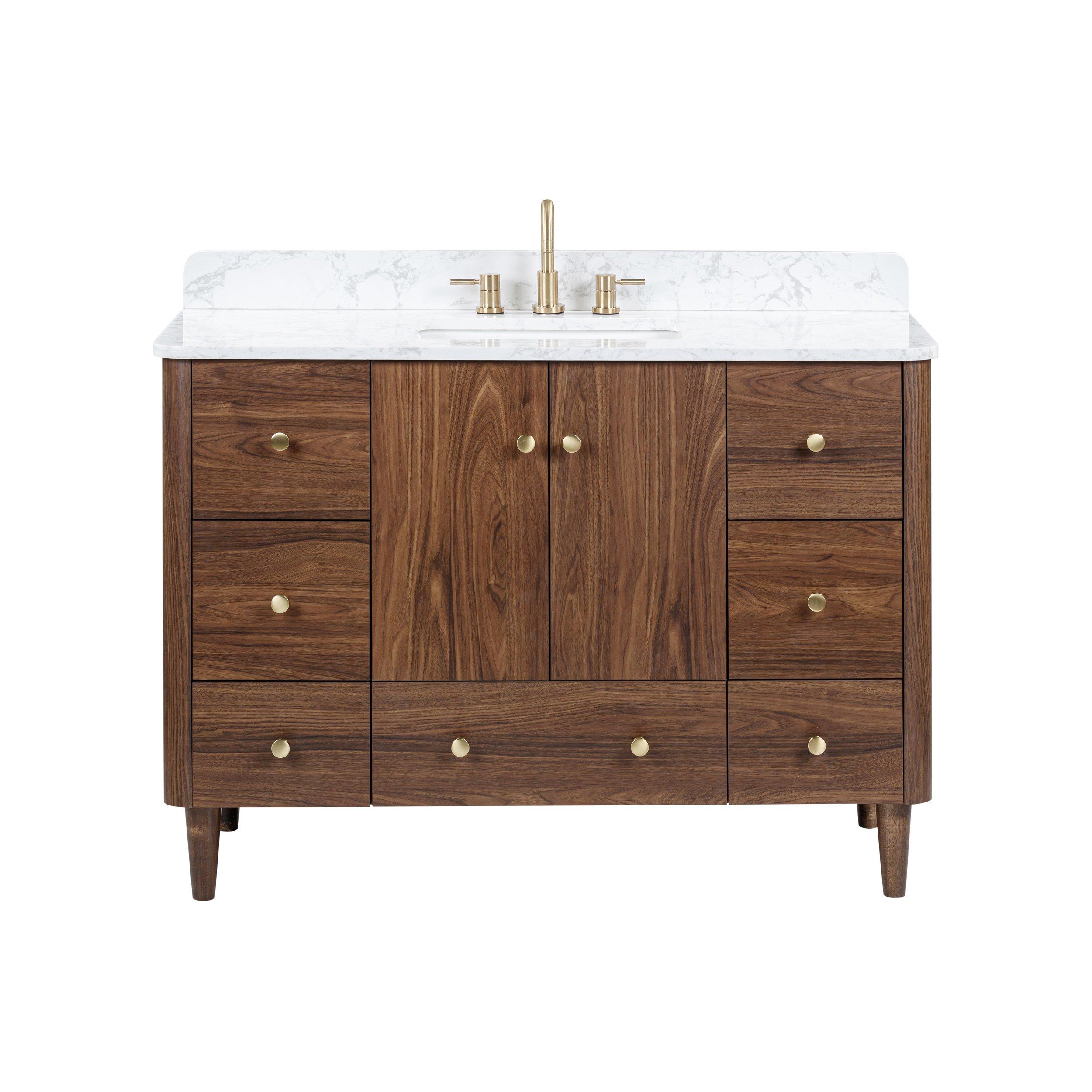 Studio Design Collection | Leyah 49 inch Walnut Finish Vanity with ...