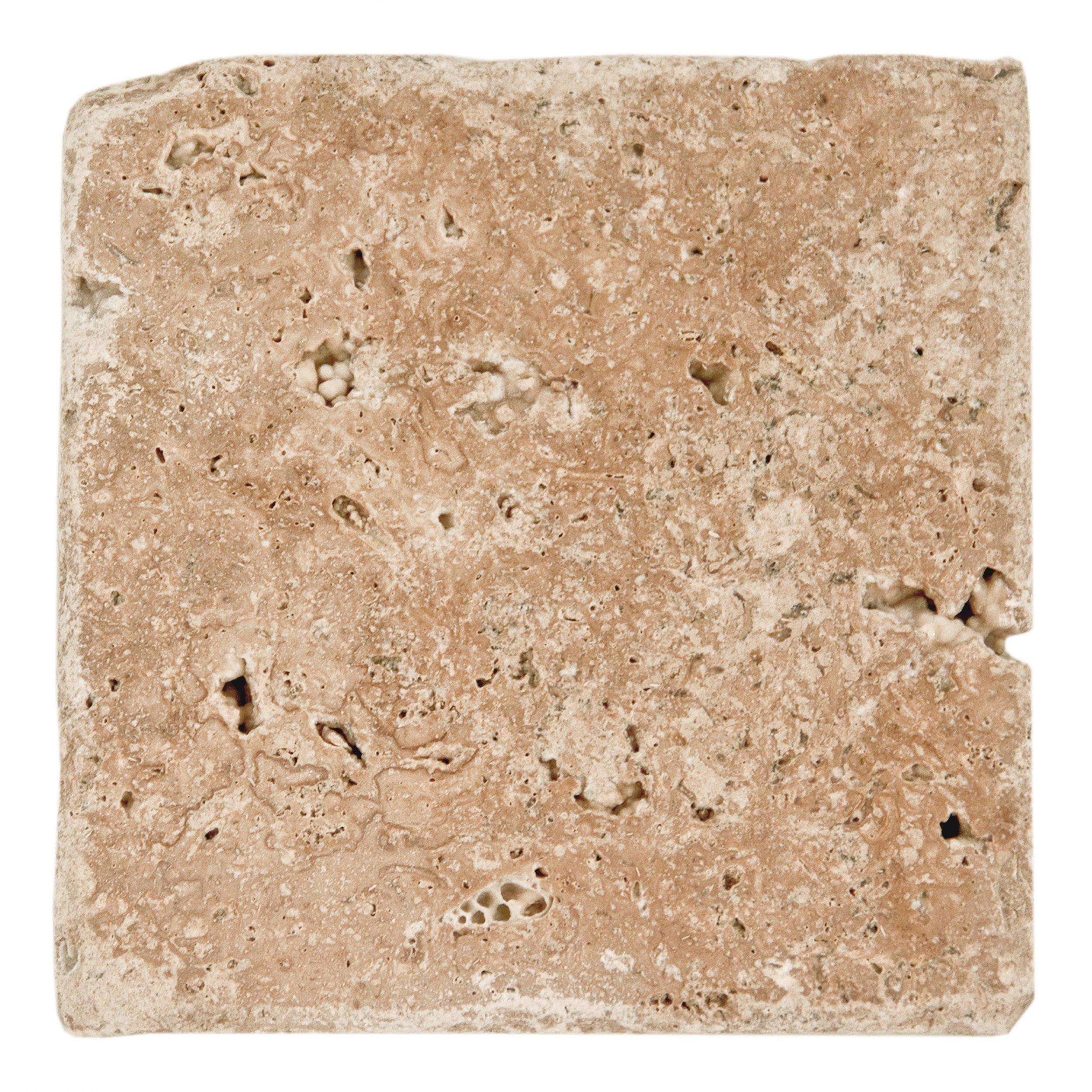 Noce Tumbled Travertine Tile - 4 x 4 - 932100267 | Floor and Decor