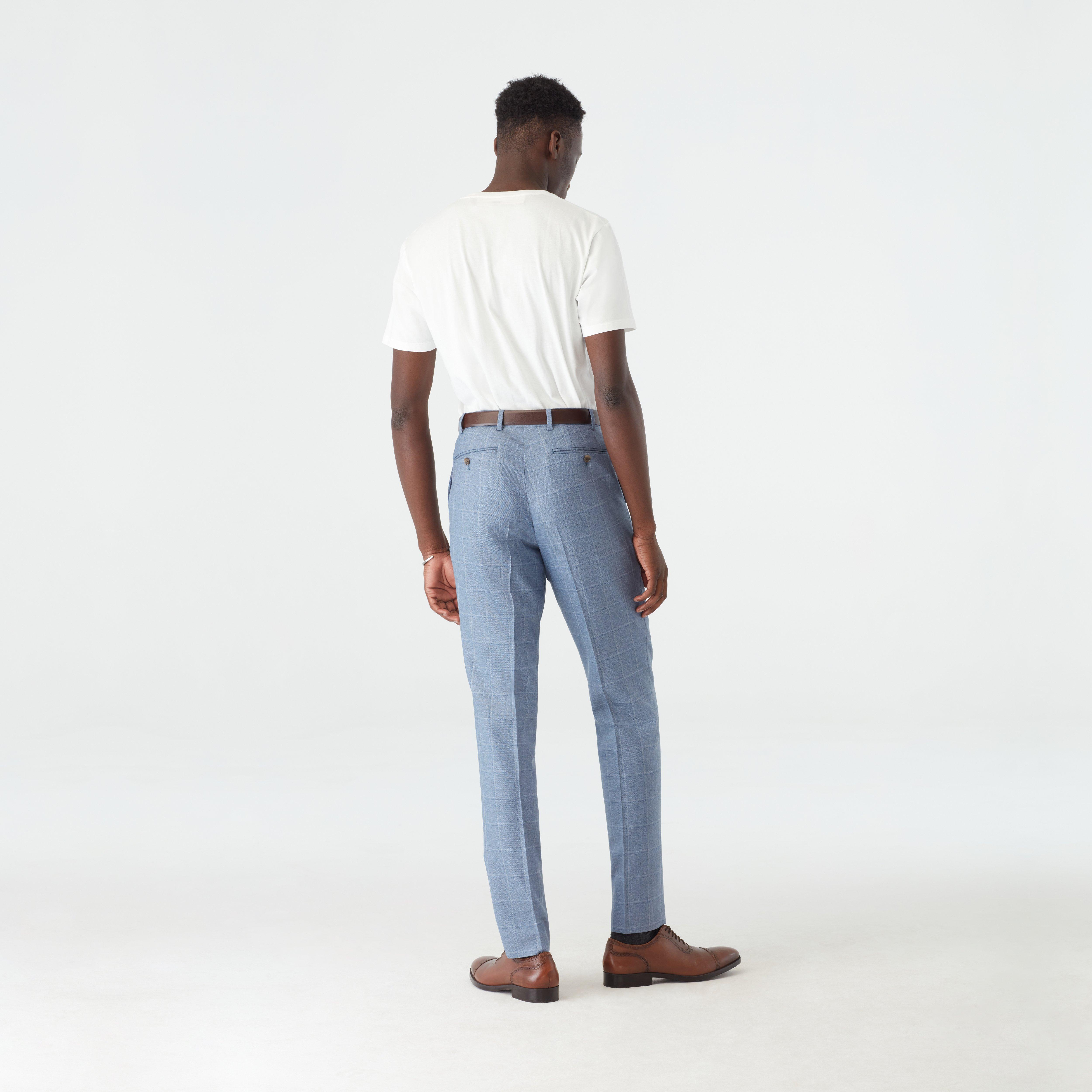 Custom Pants Made For You - Kelbrook Check Light Blue Pants | INDOCHINO