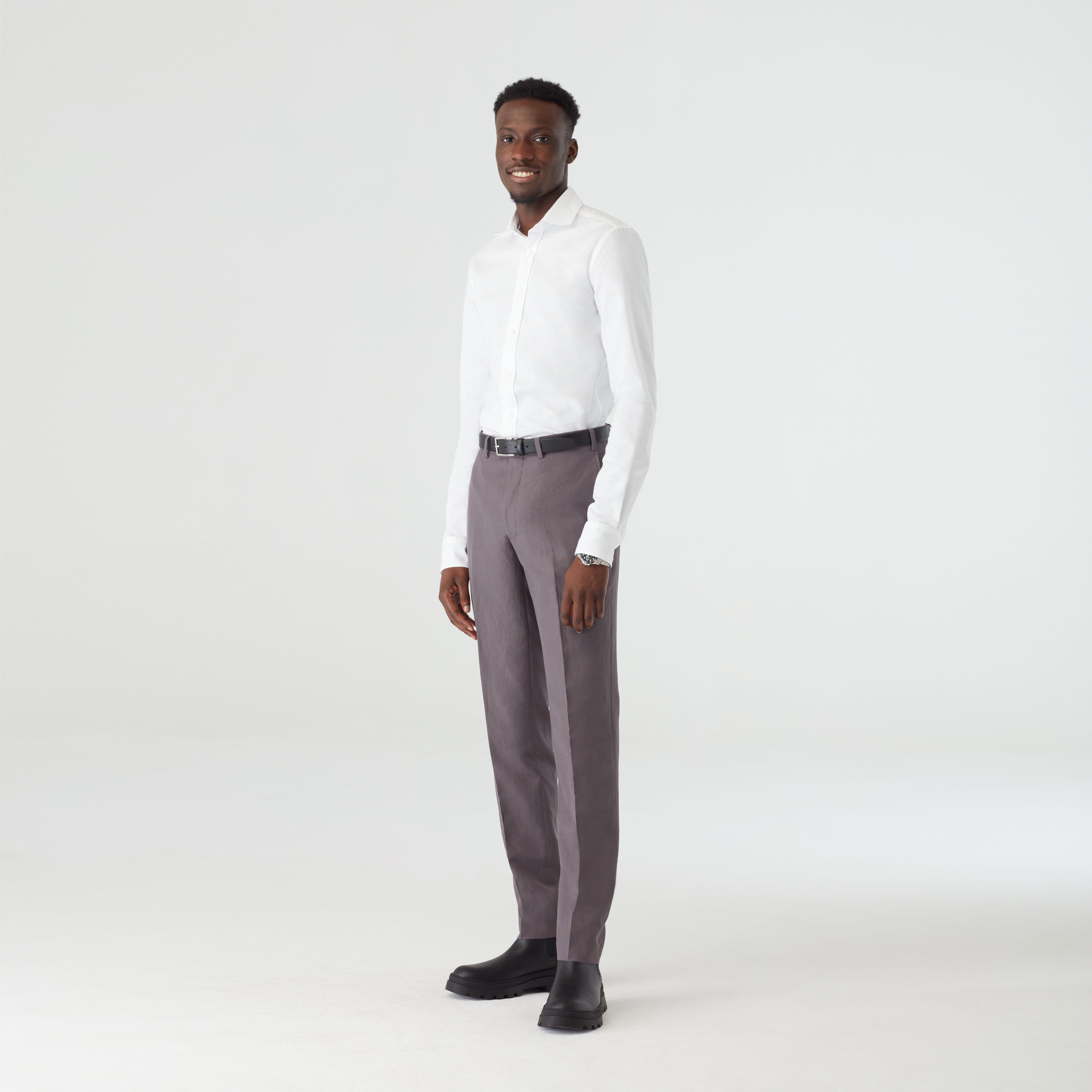Custom Pants Made For You - Kelly Wool Silk Cement Gray Pants | INDOCHINO