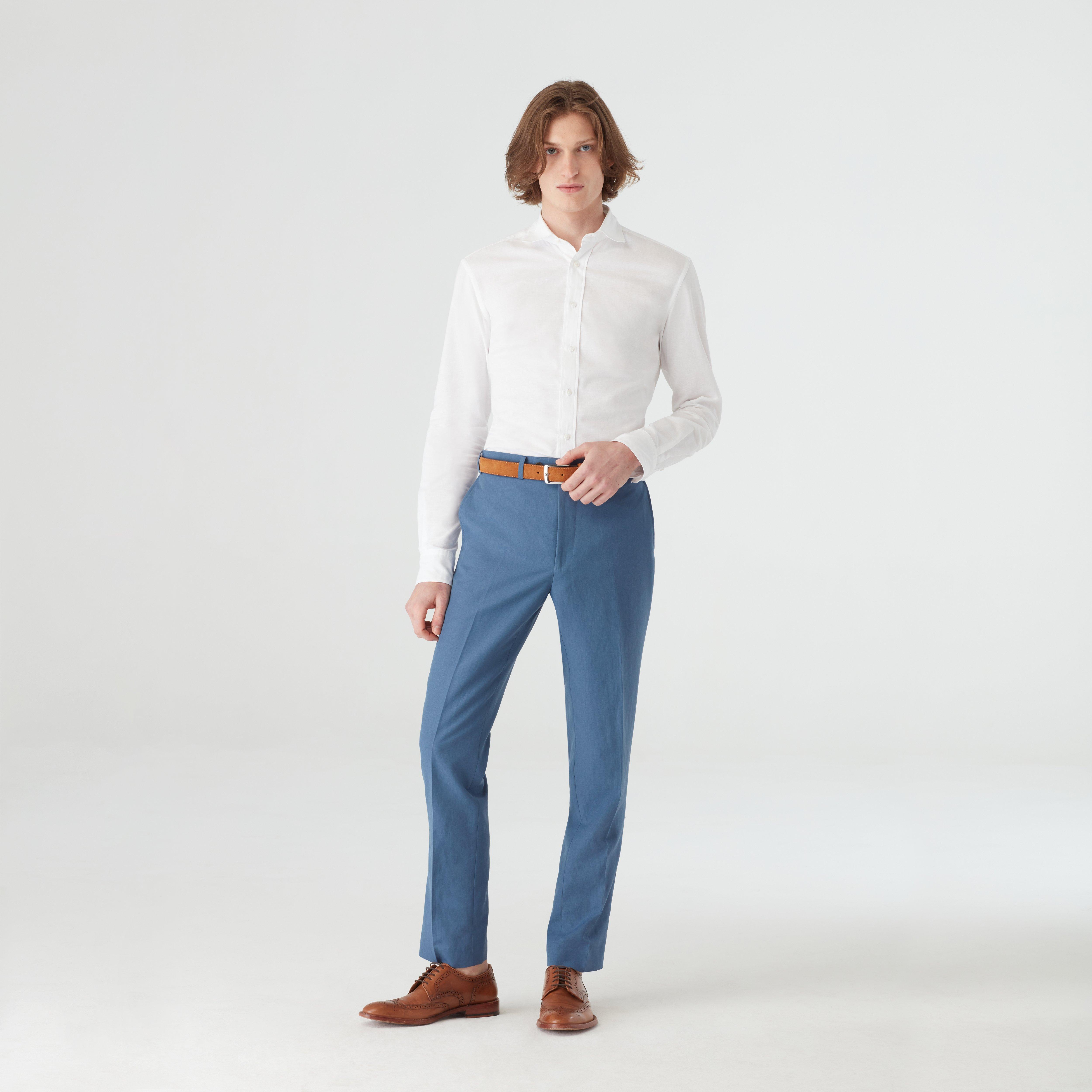 Custom Pants Made For You - Kelly Wool Silk Stone Blue Pants | INDOCHINO