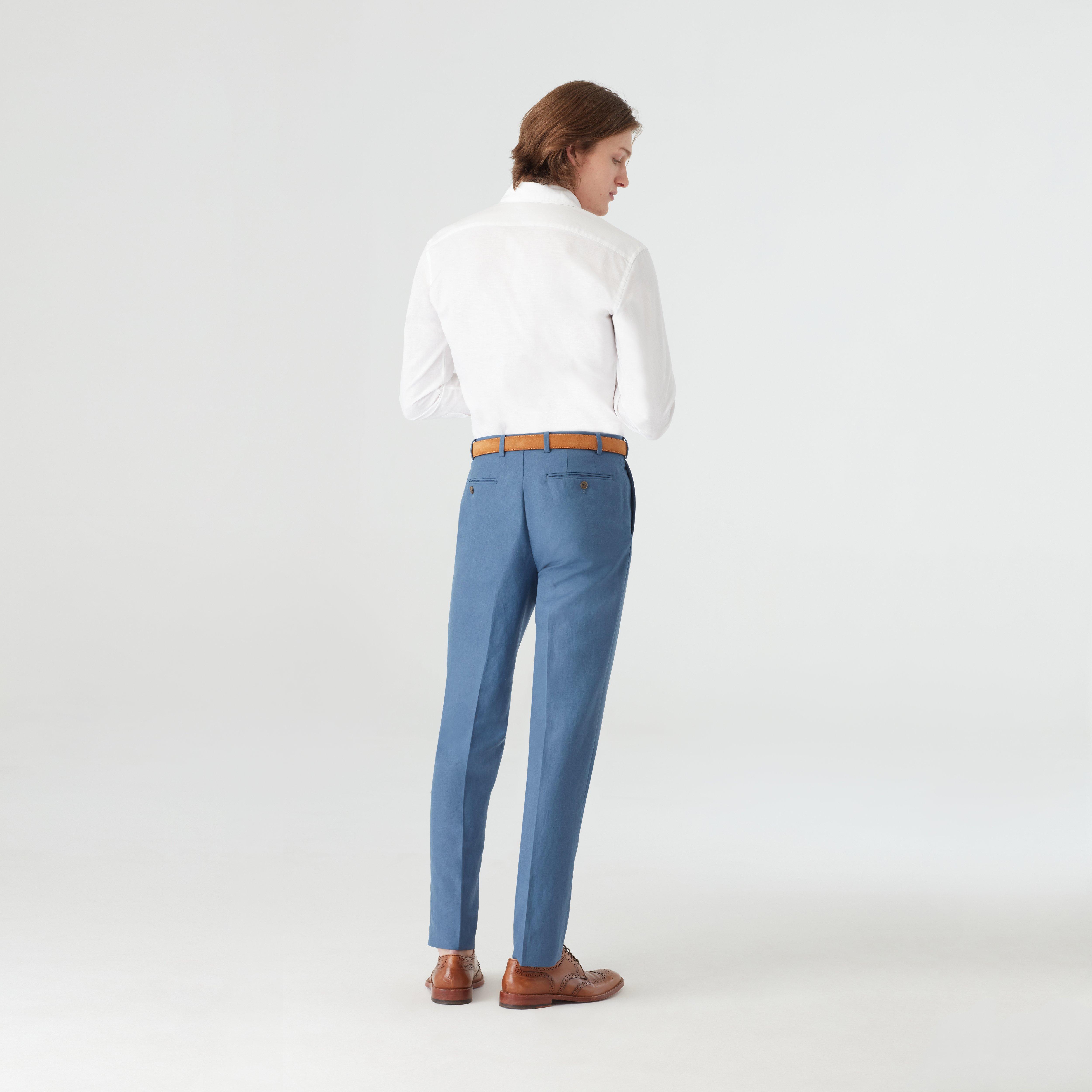 Custom Pants Made For You - Kelly Wool Silk Stone Blue Pants | INDOCHINO