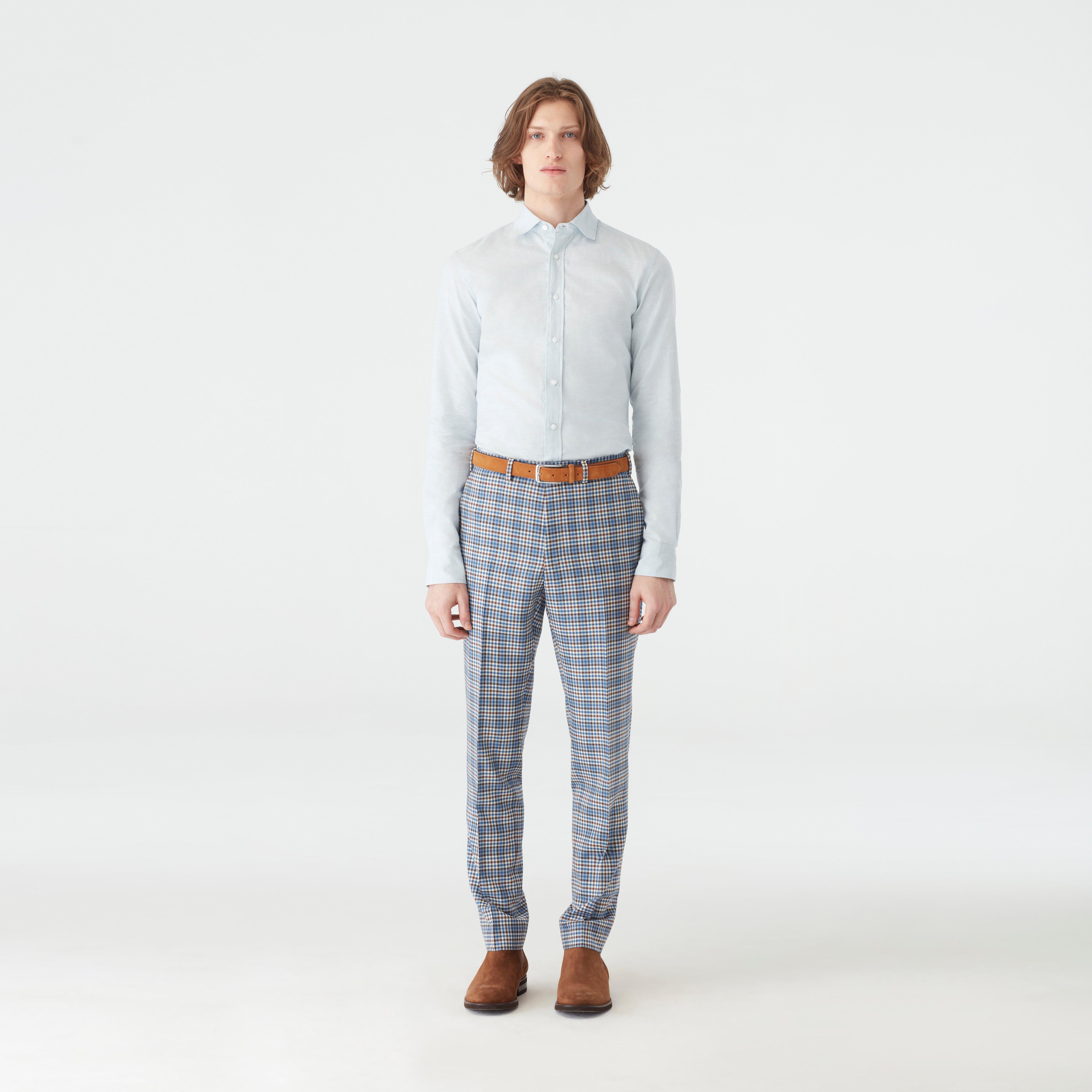 Custom Pants Made For You - Mileto Check Blue and Brown Pants | INDOCHINO