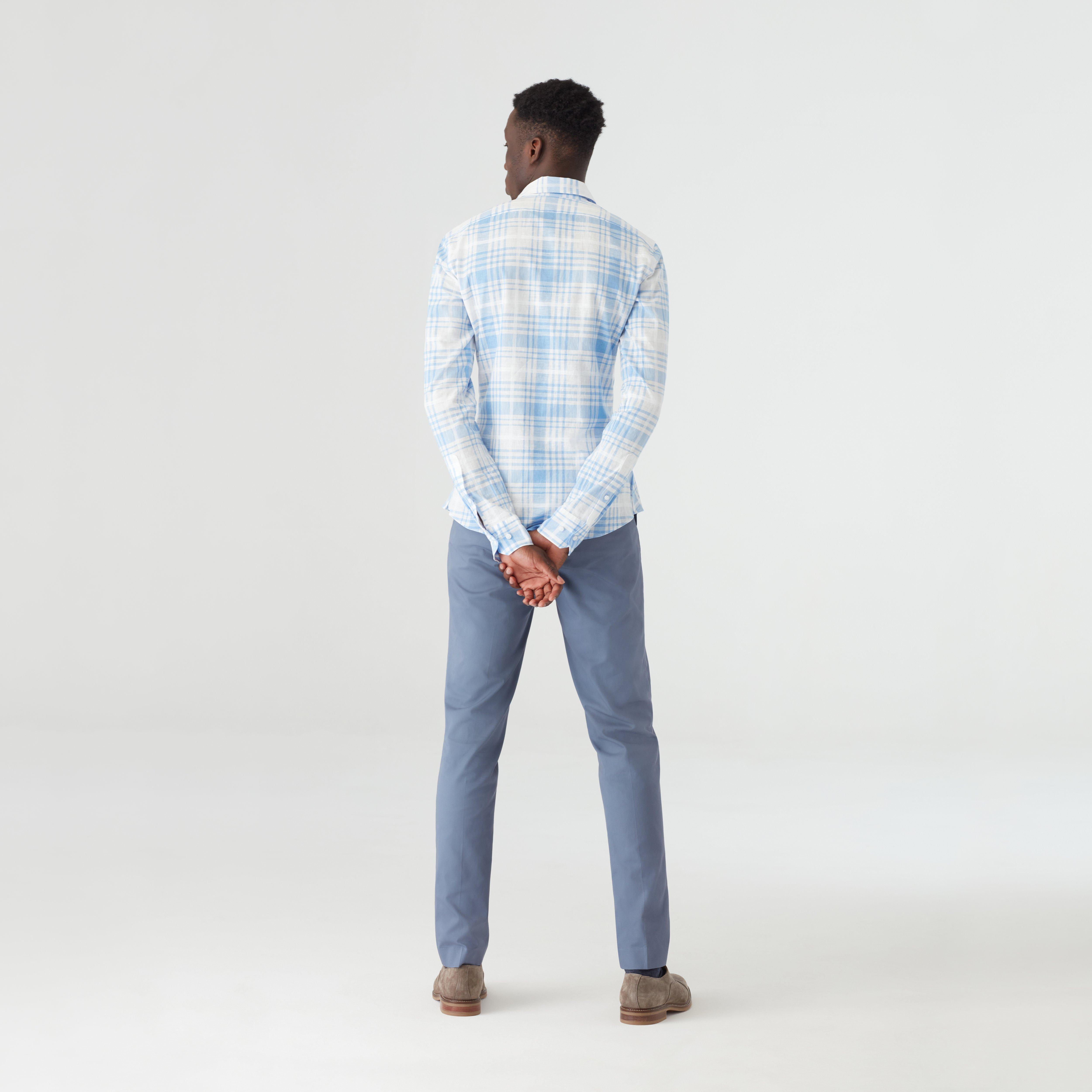 Men's Casual Shirts - Kirkley Plaid Light Blue Casual Shirt | INDOCHINO
