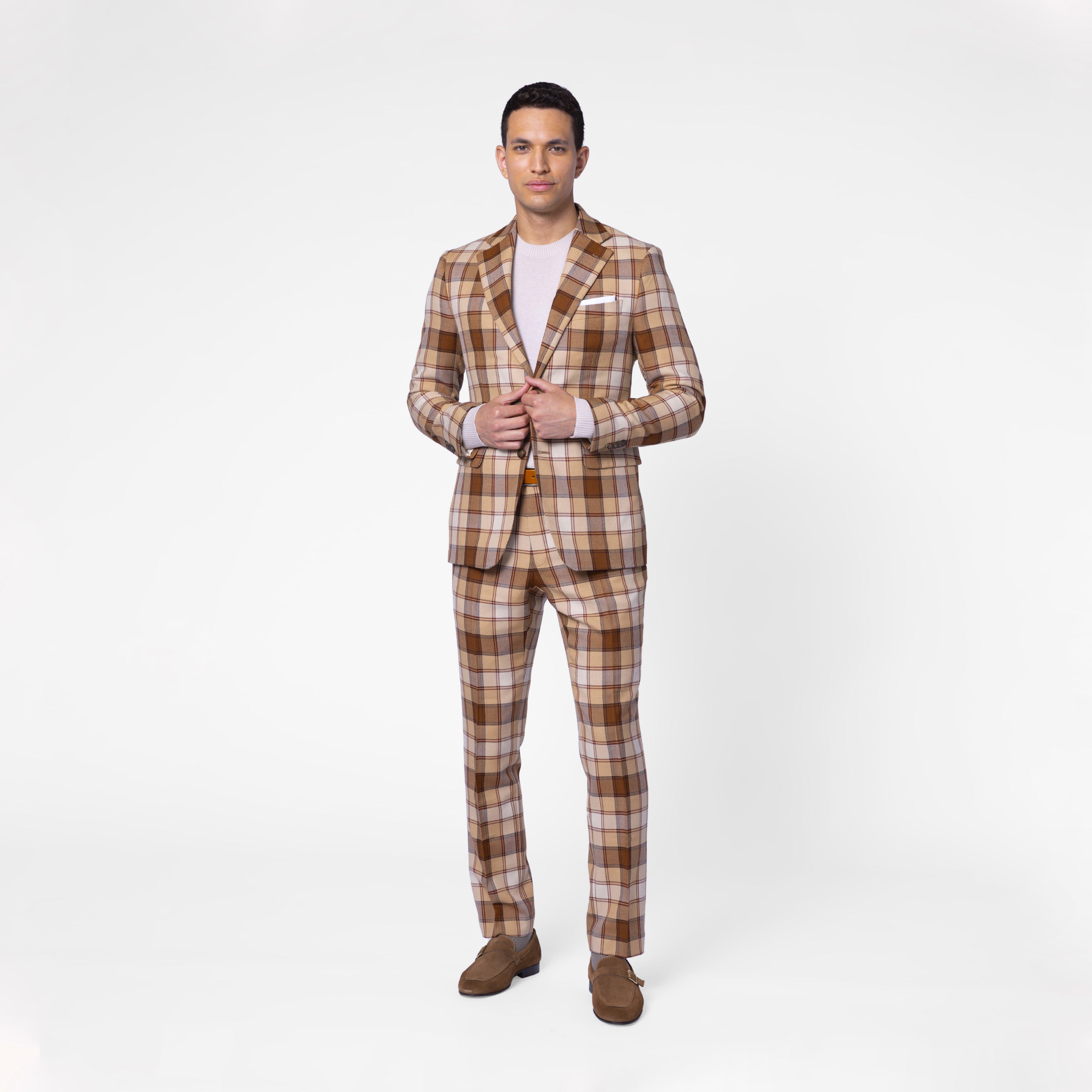 Custom Suits Made For You - Jamestown Check Tobacco Suit | INDOCHINO