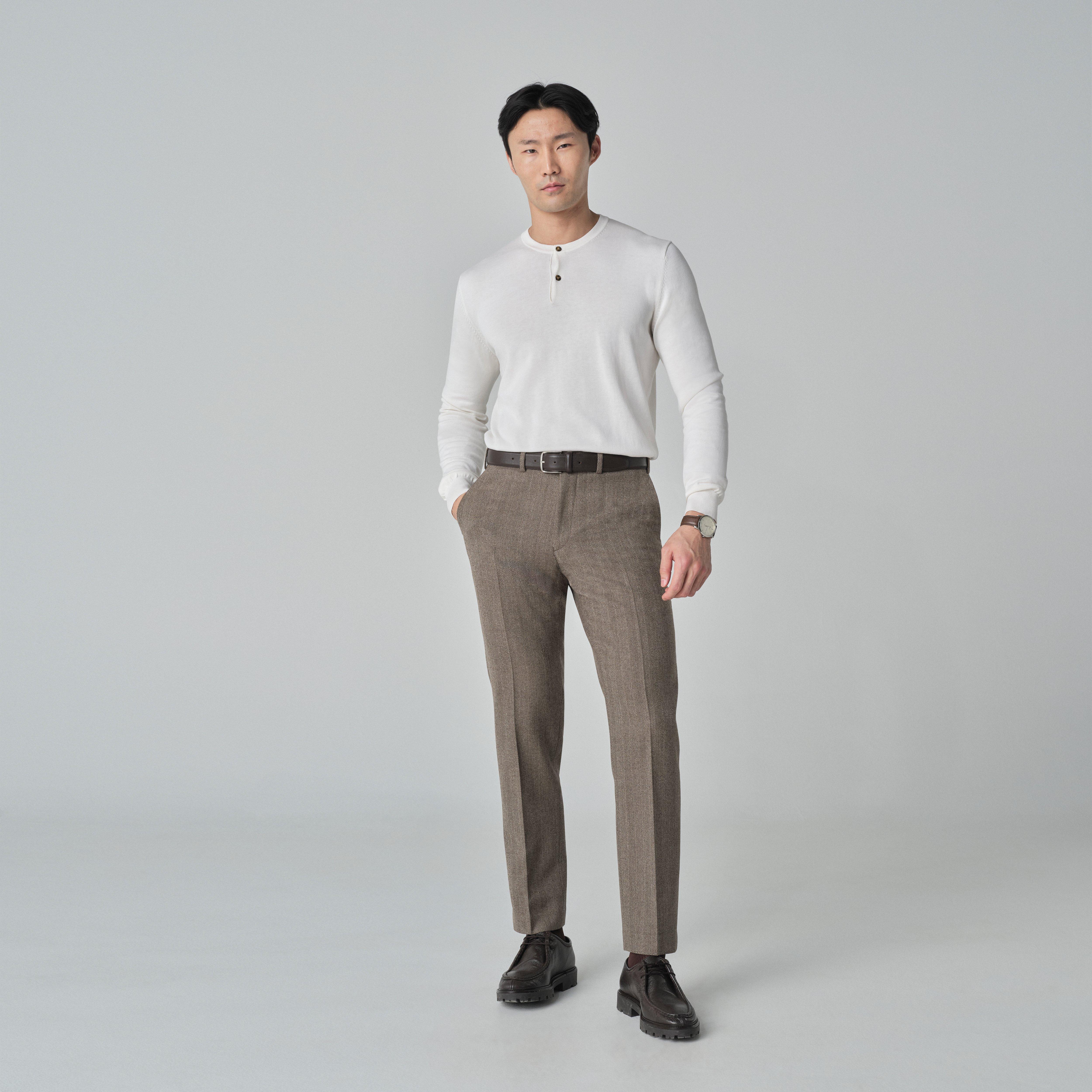 Custom Pants Made For You - Jubilee Wide Herringbone Brown Pants ...