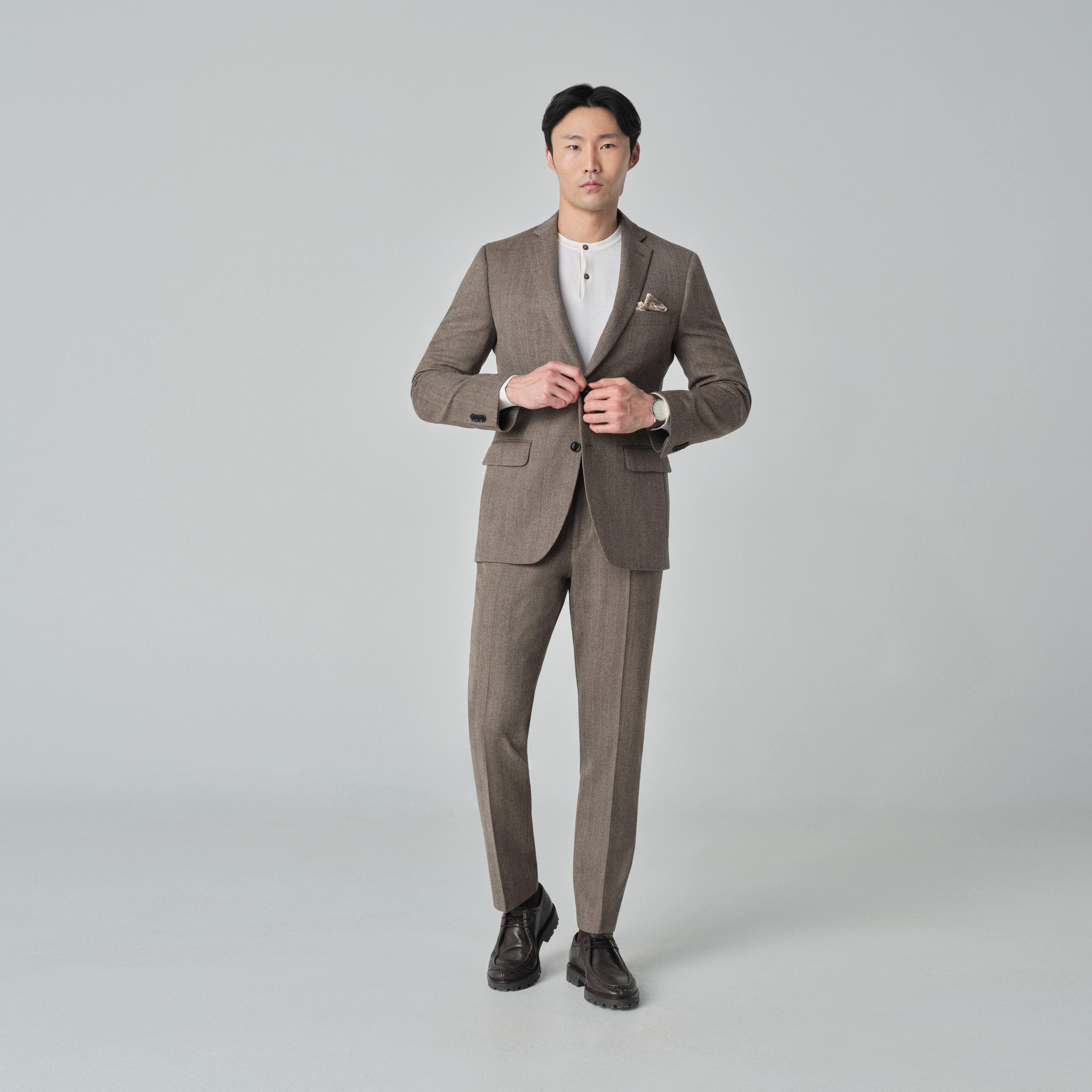 Custom Suits Made For You - Jubilee Wide Herringbone Brown Suit| INDOCHINO