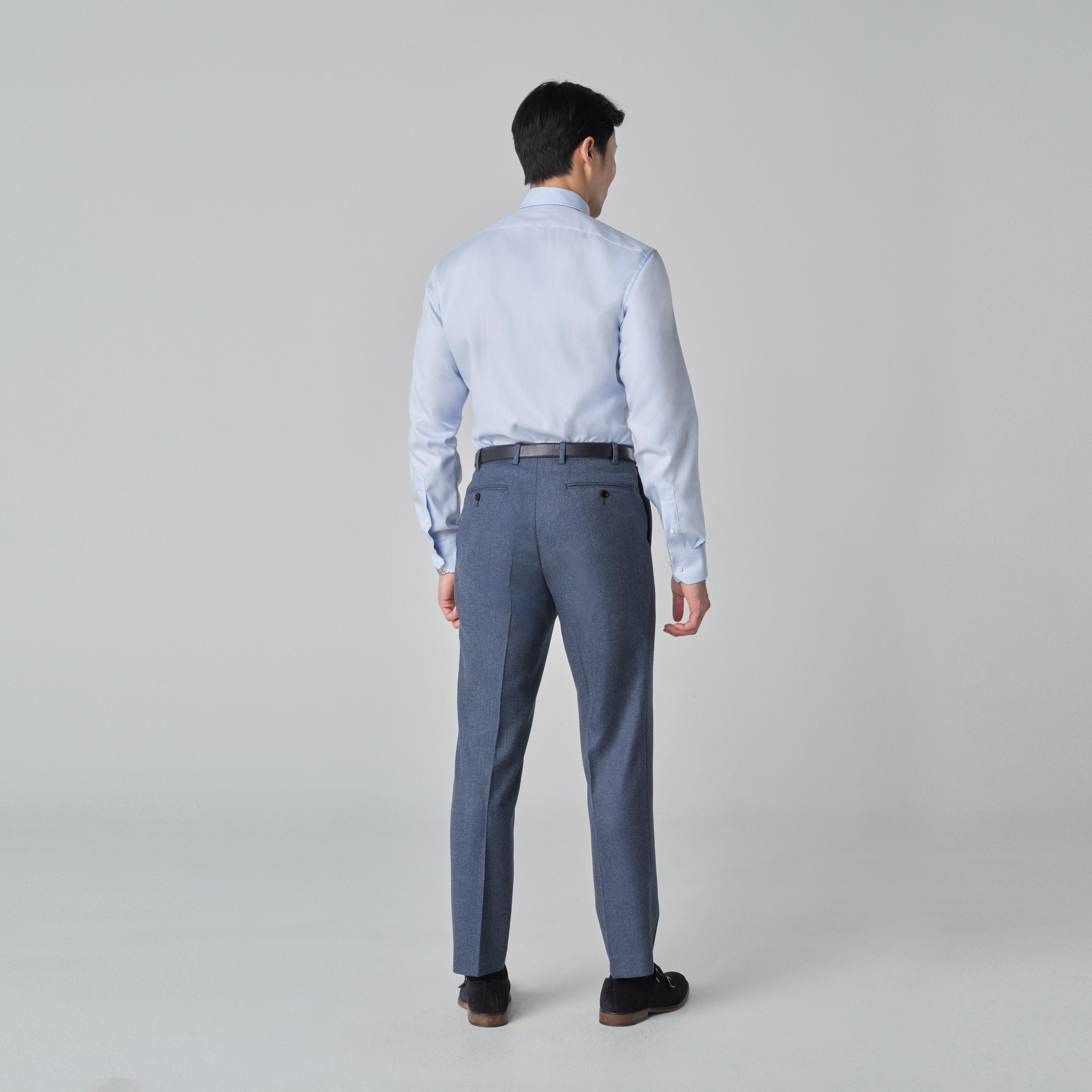 Custom Pants Made For You - Mezzana Wide Twill Flannel Blue Pants ...