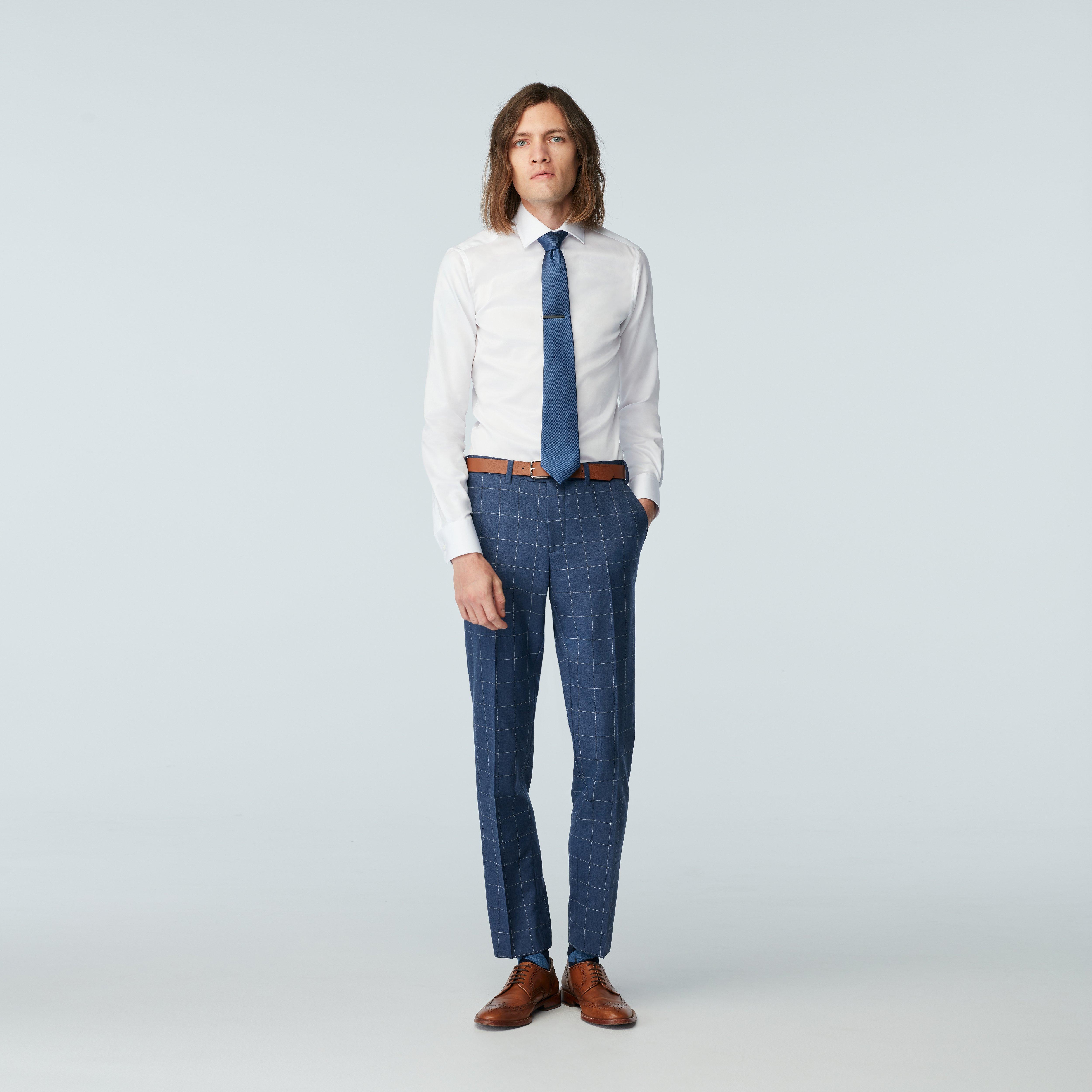 Custom Pants Made For You - Harrogate Windowpane Blue Pants | INDOCHINO