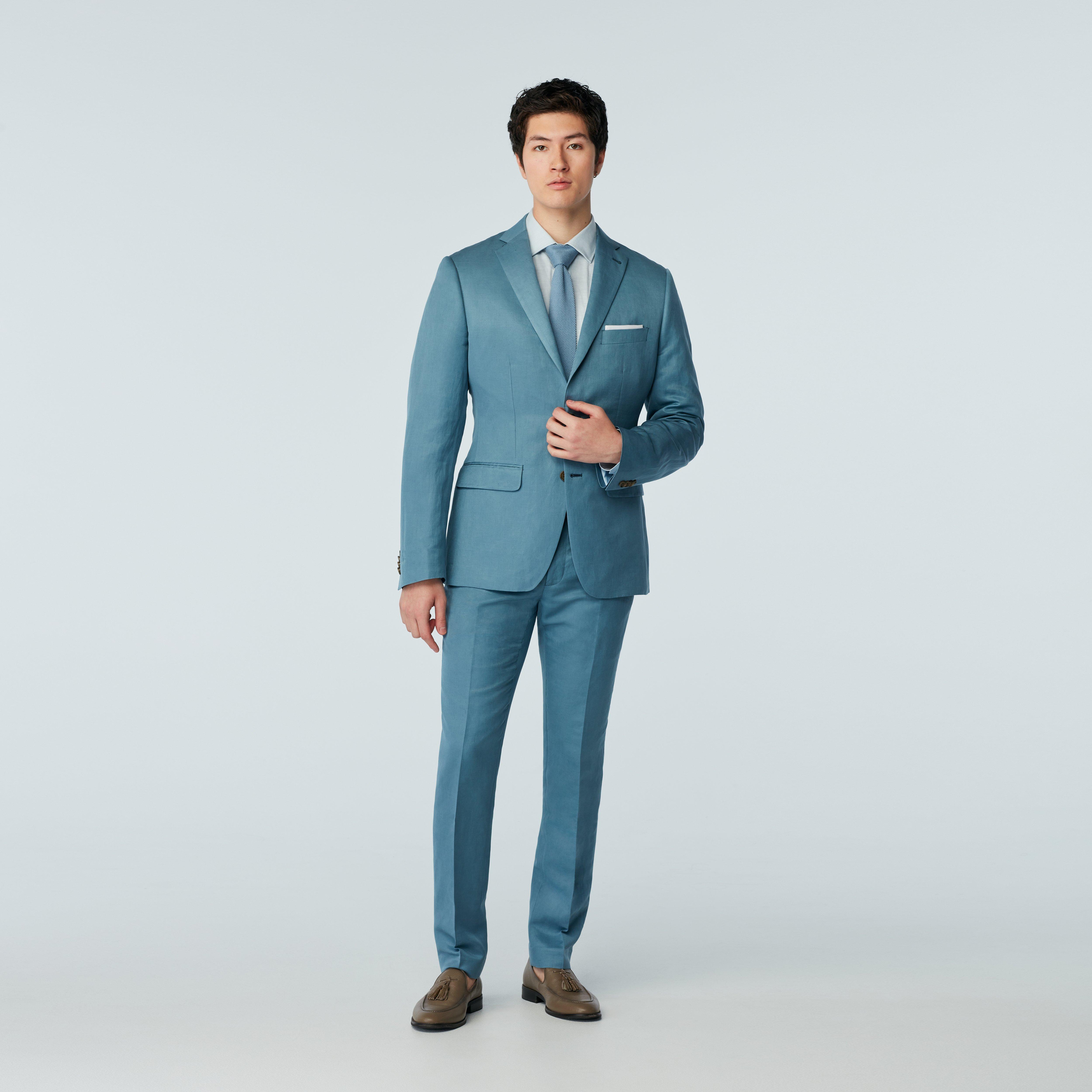 Custom Blazers Made For You - Kentford Linen Silk Blue Blazer | INDOCHINO