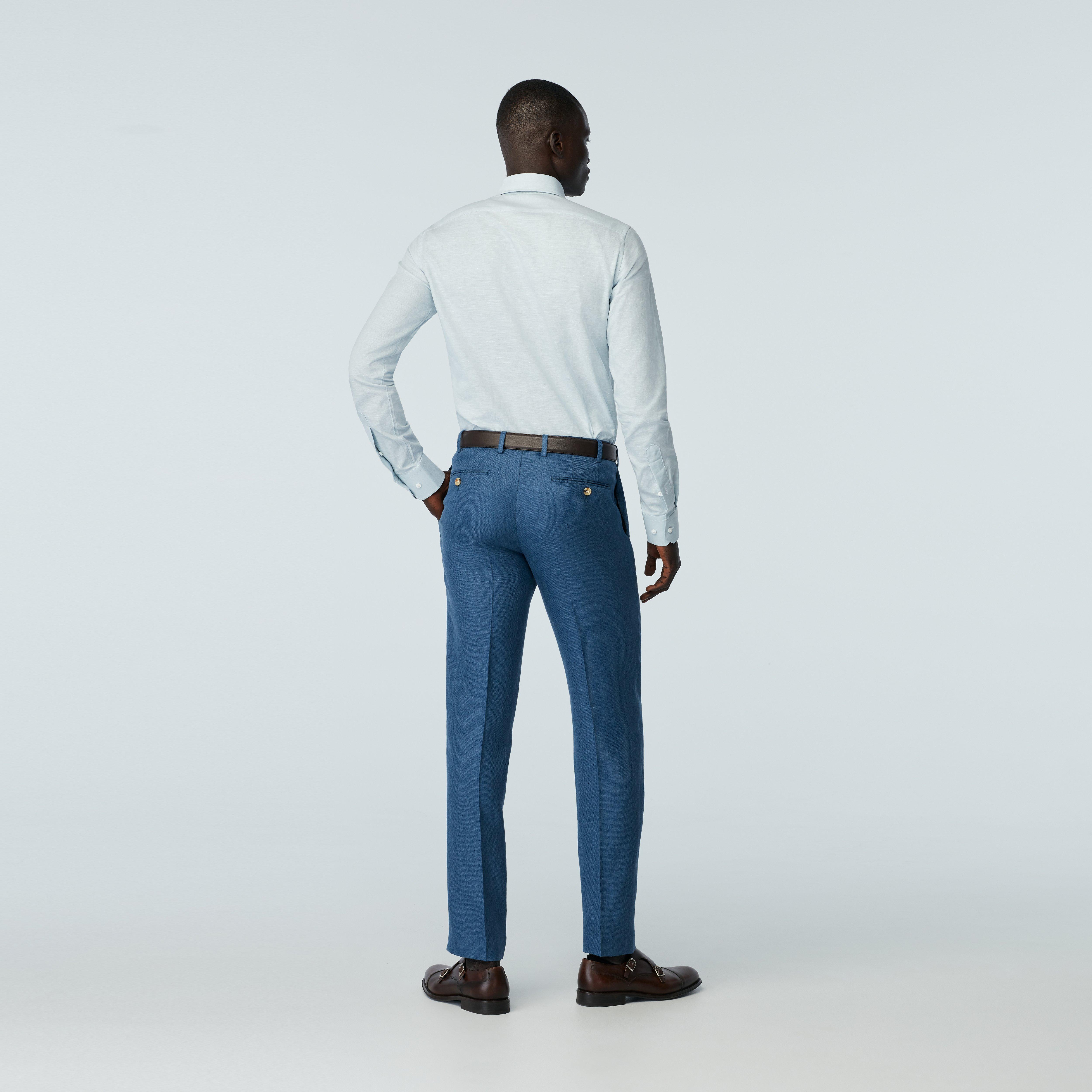 Custom Pants Made For You - Sailsbury Linen Stone Blue Pants | INDOCHINO