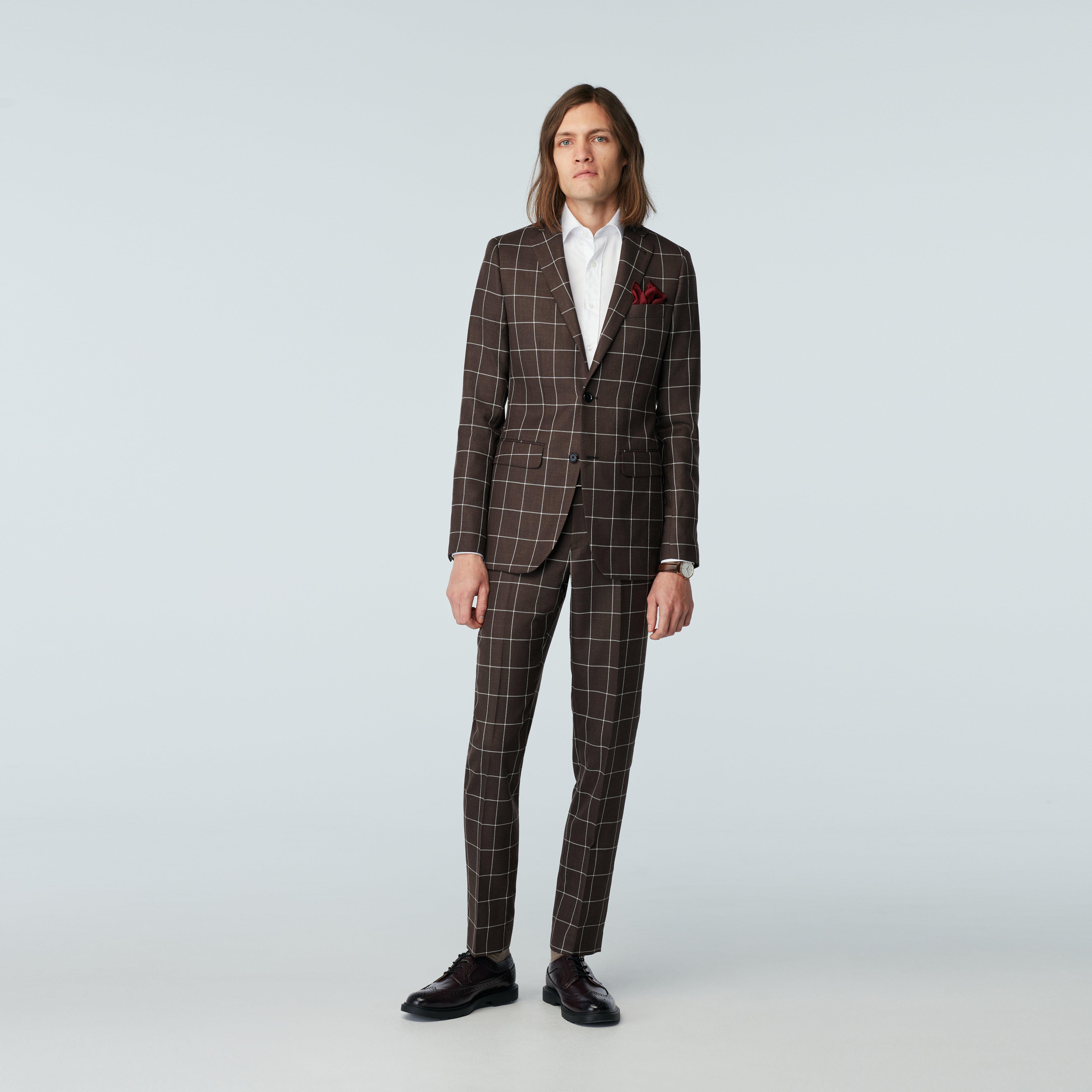 Custom Suits Made For You - Lancaster Stretch Windowpane Brown Suit ...