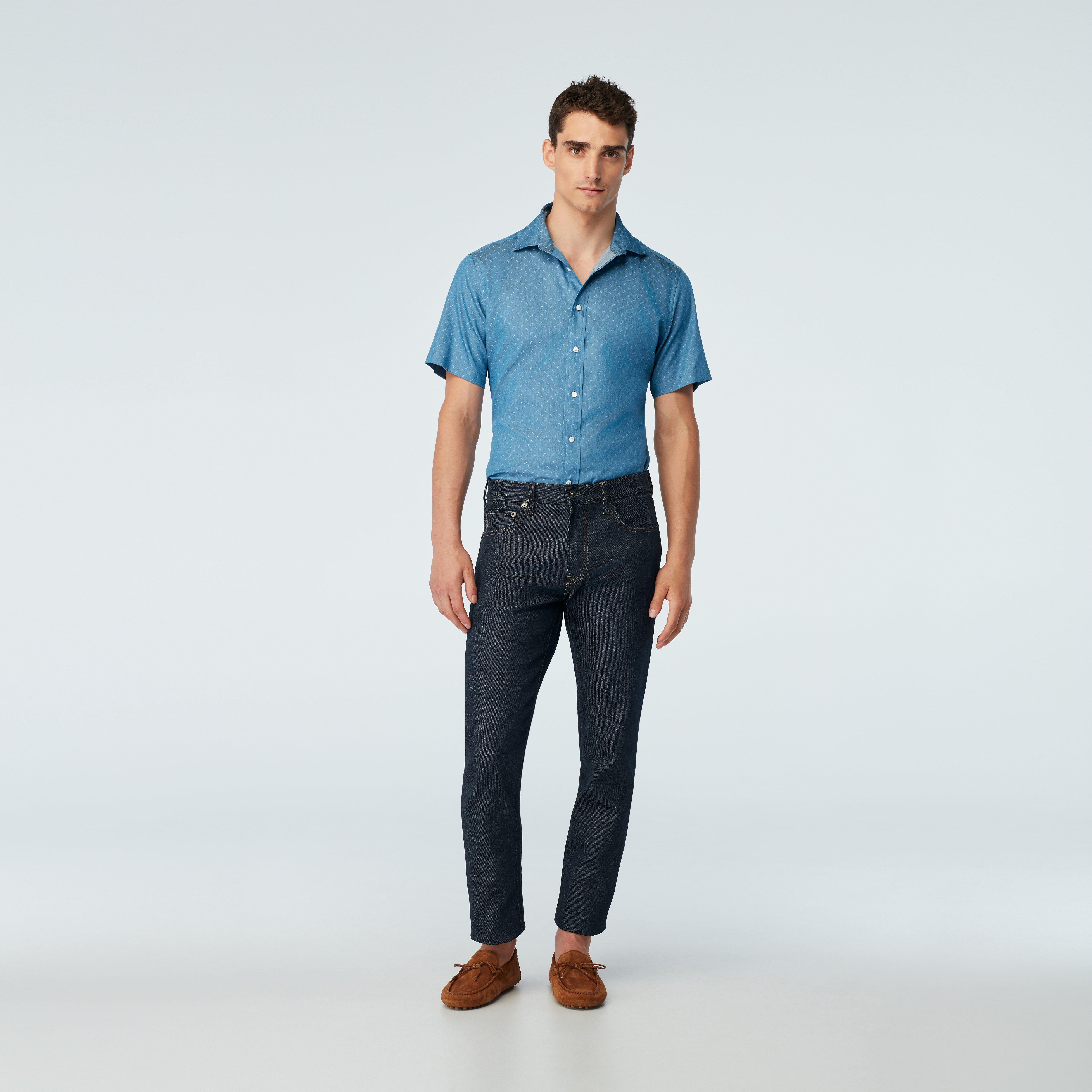 Men's Casual Shirts - Lea Floral Print Washed Blue Casual Shirt | INDOCHINO