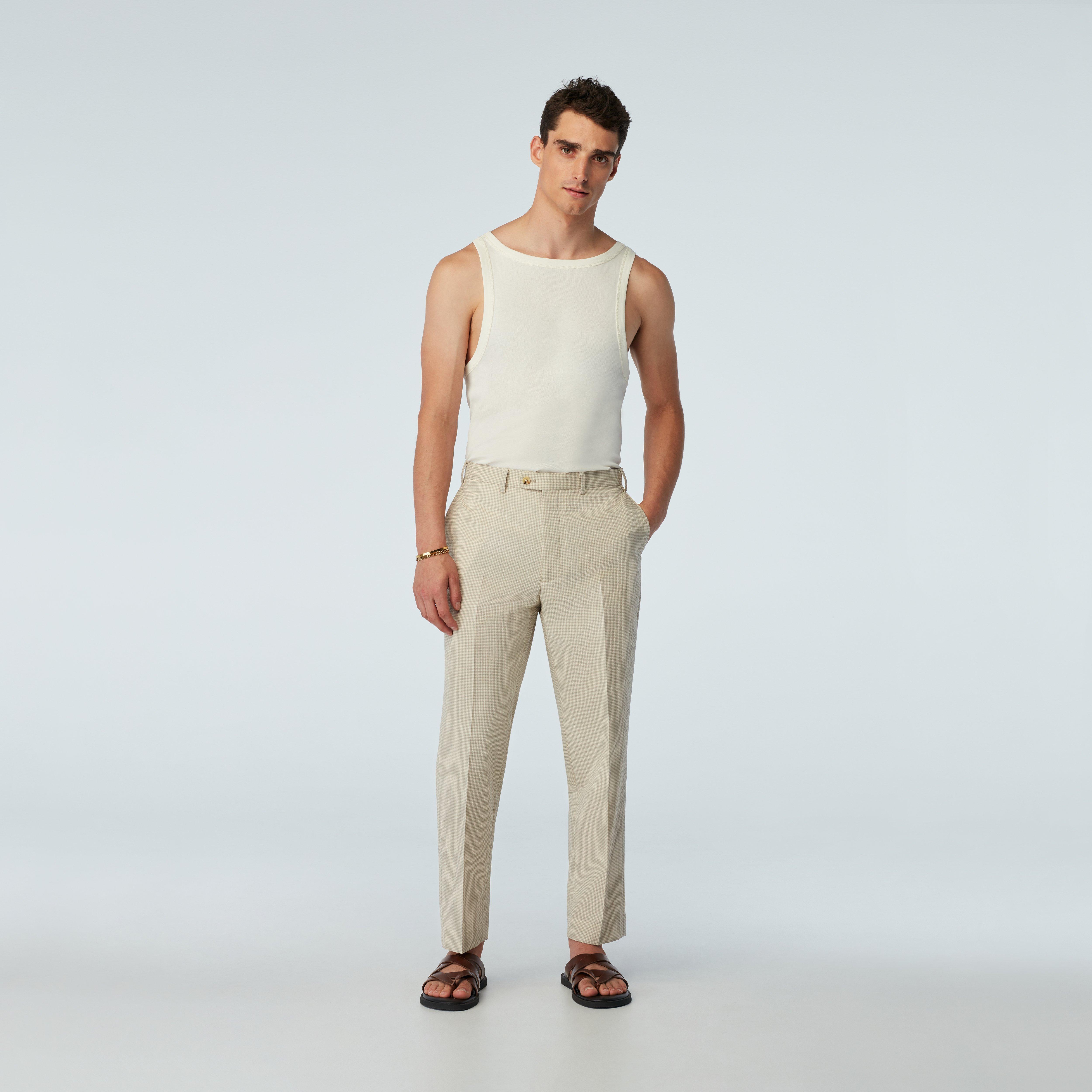 Custom Pants Made For You - Loddon Waffle Check Cream Pants | INDOCHINO