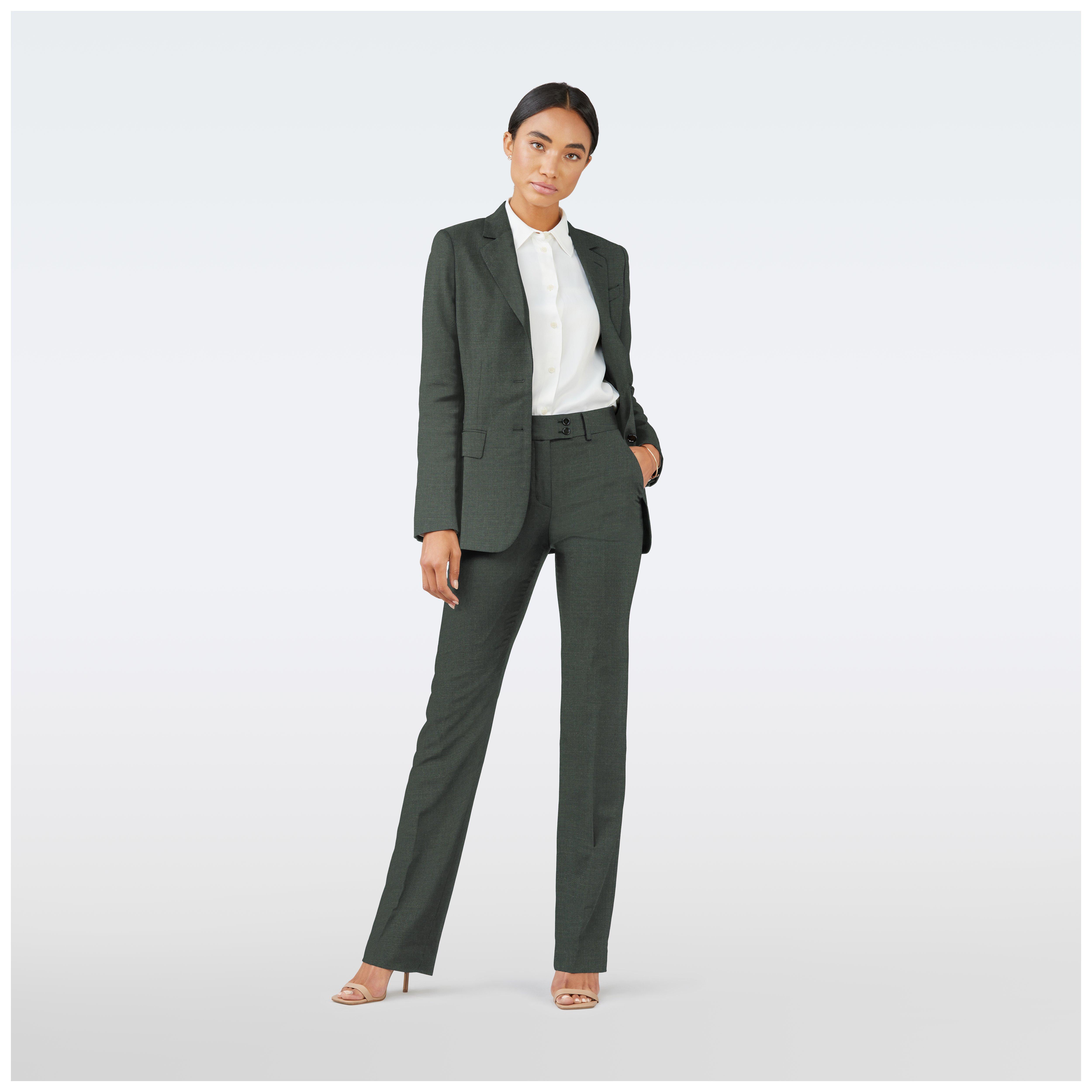 Custom Suits Made For You - Kelly Wool Silk Sage Suit Women | INDOCHINO