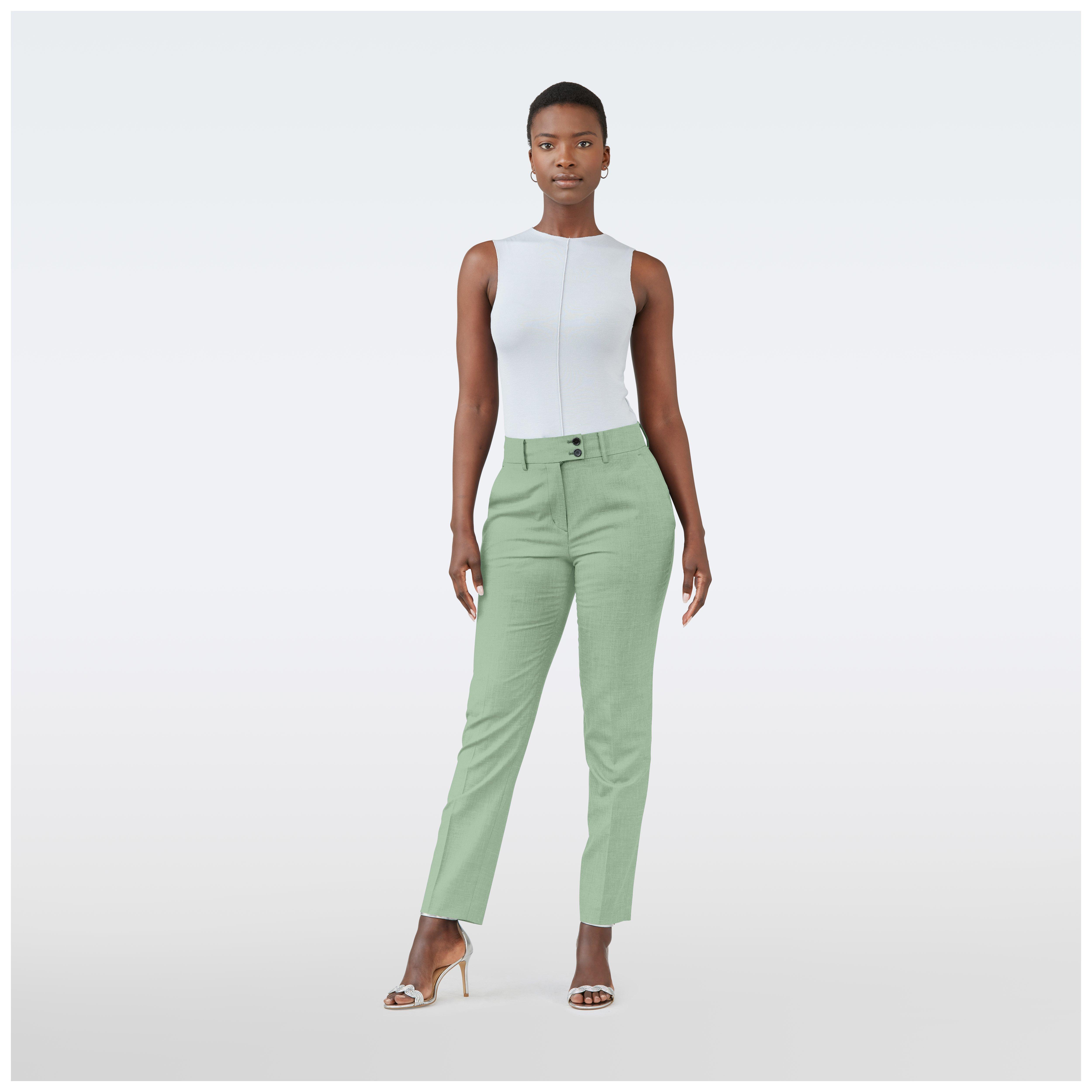 Custom Pants Made For You - Knotting Birdseye Light Sage Pants Women ...