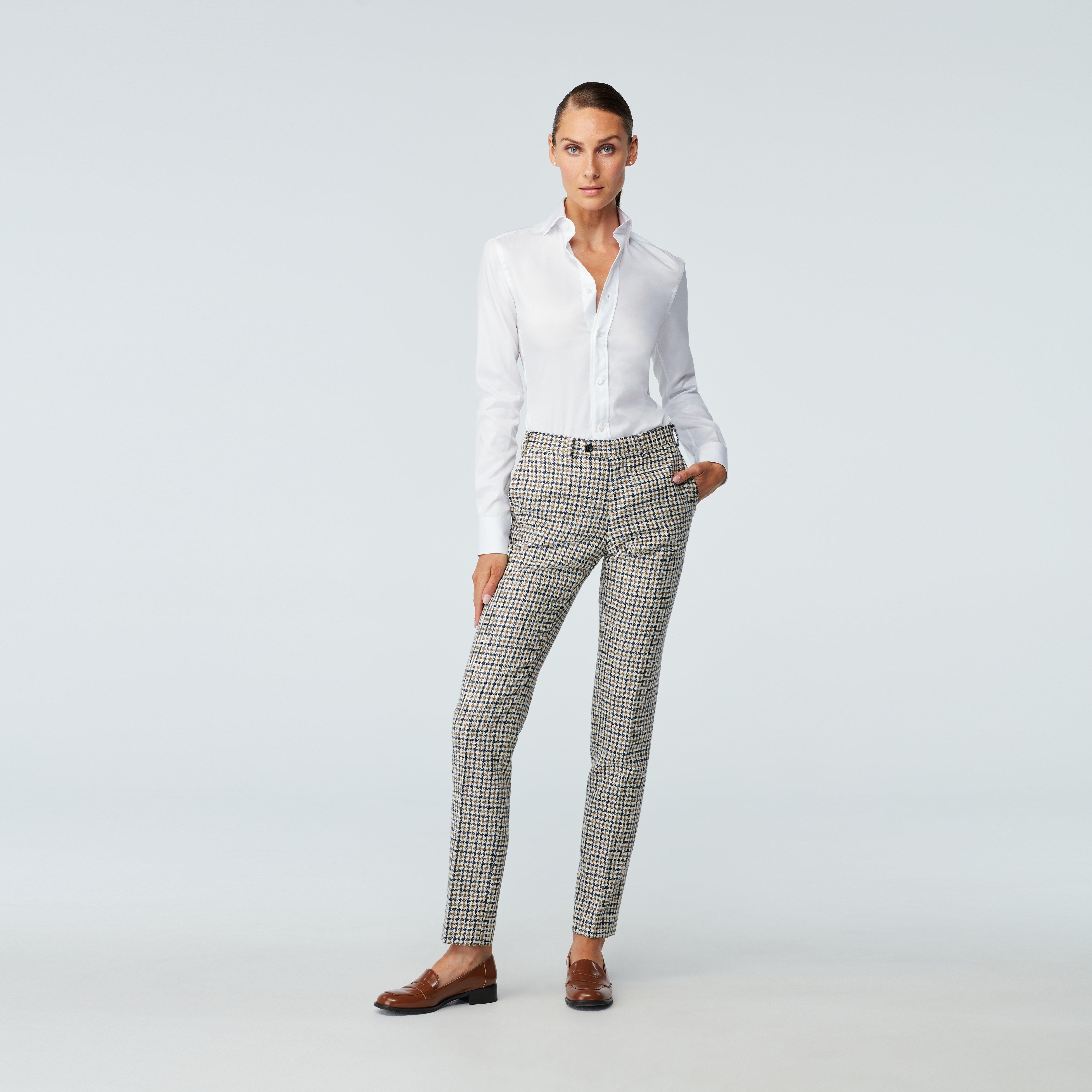 Custom Pants Made For You - Murlo Check Navy Pants Women | INDOCHINO