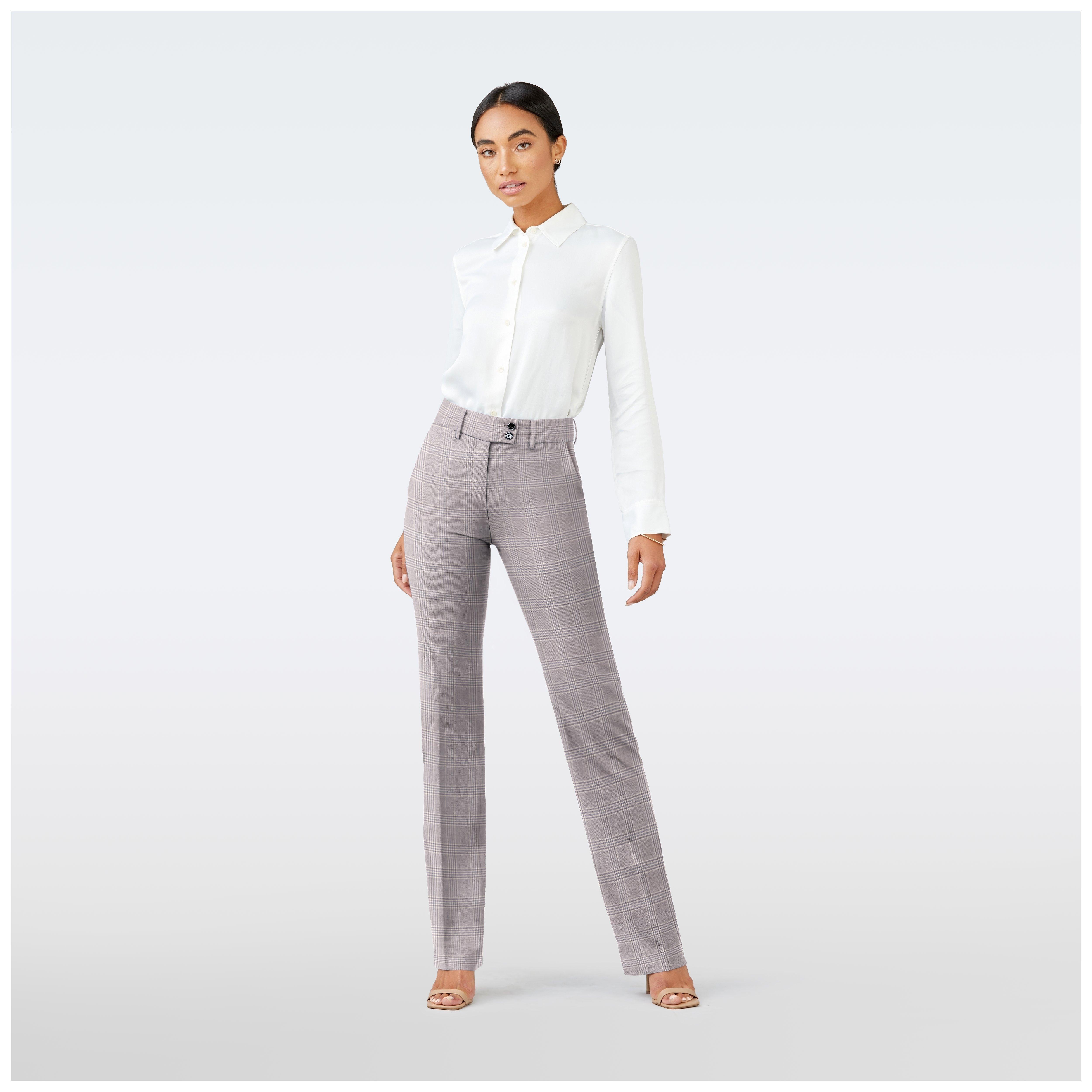 Custom Pants Made For You - Lydney Check Light Gray Pants Women| INDOCHINO