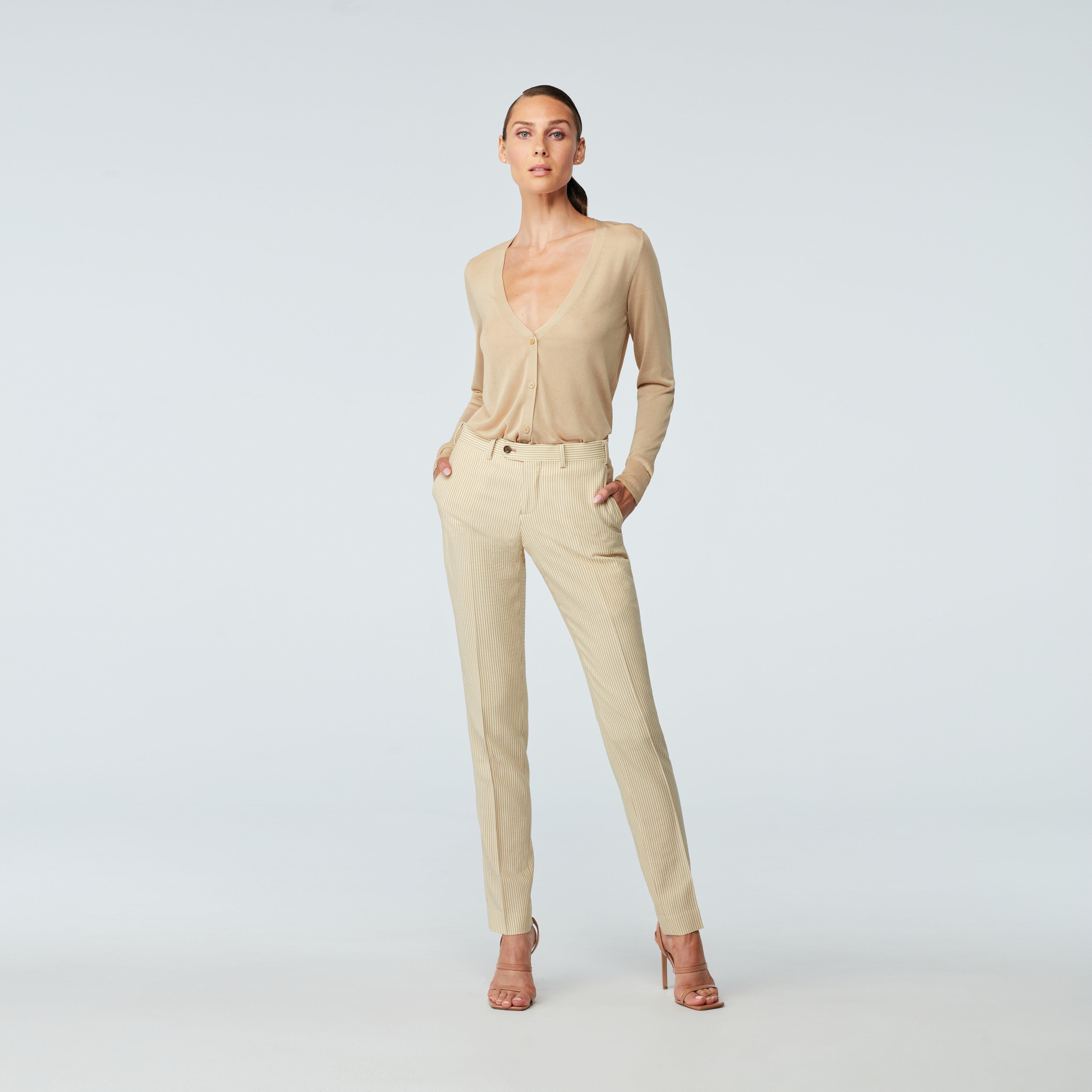 Custom Pants Made For You - Loddon Stripe Sand Pants Women| INDOCHINO
