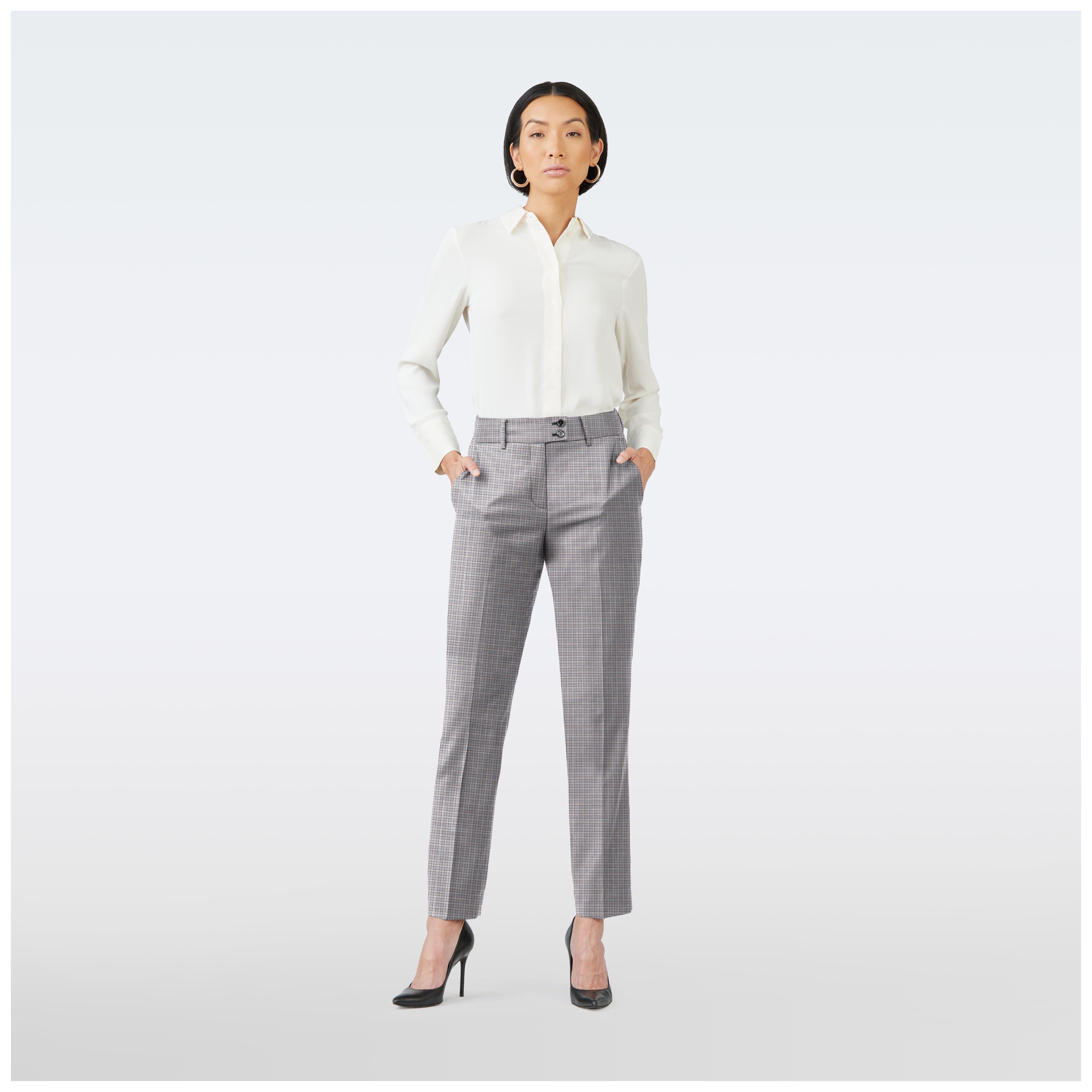 Custom Pants Made For You - Lambourn Wool Linen Dobby Blue Pants Women ...