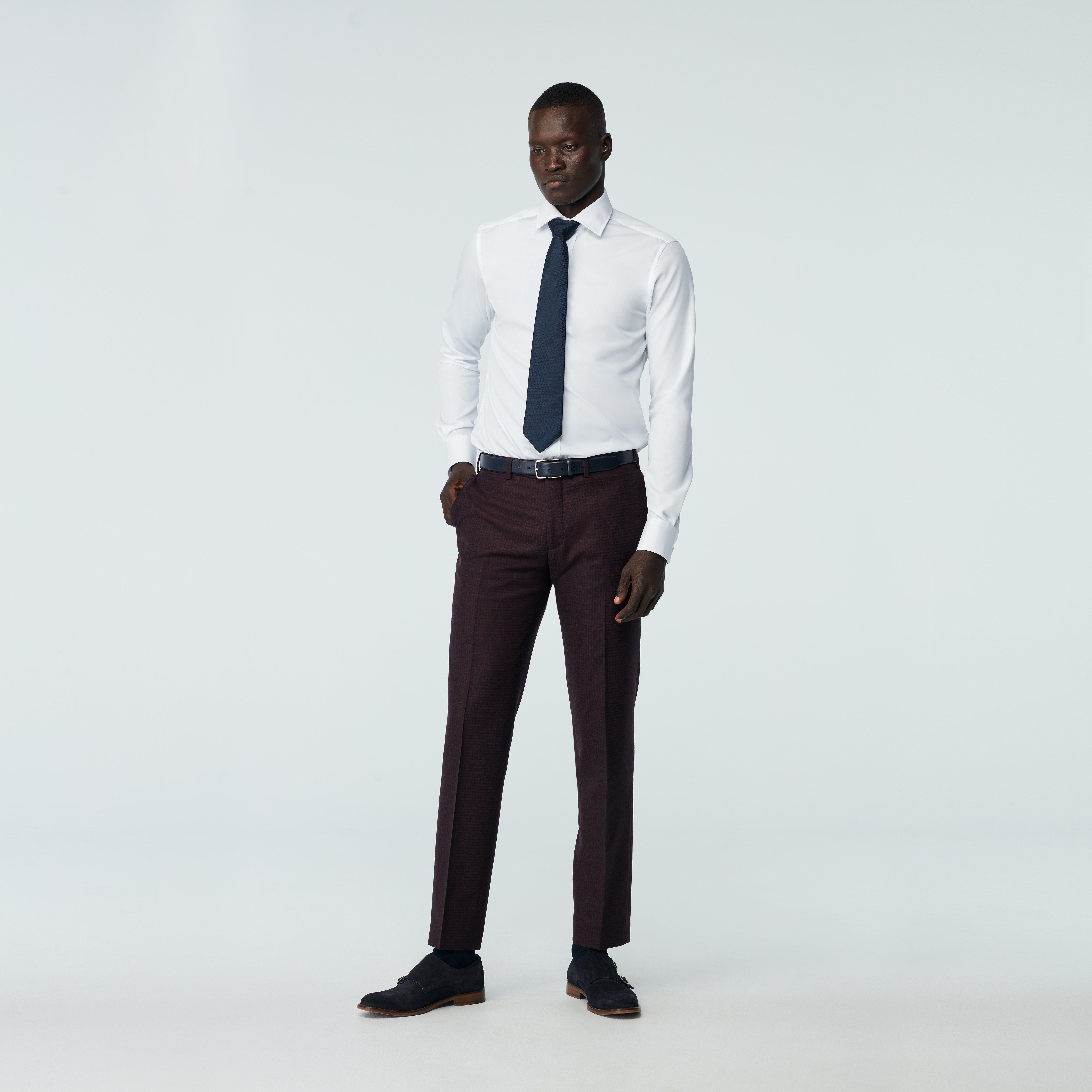 Custom Pants Made For You - Monterosso Check Burgundy Pants | INDOCHINO