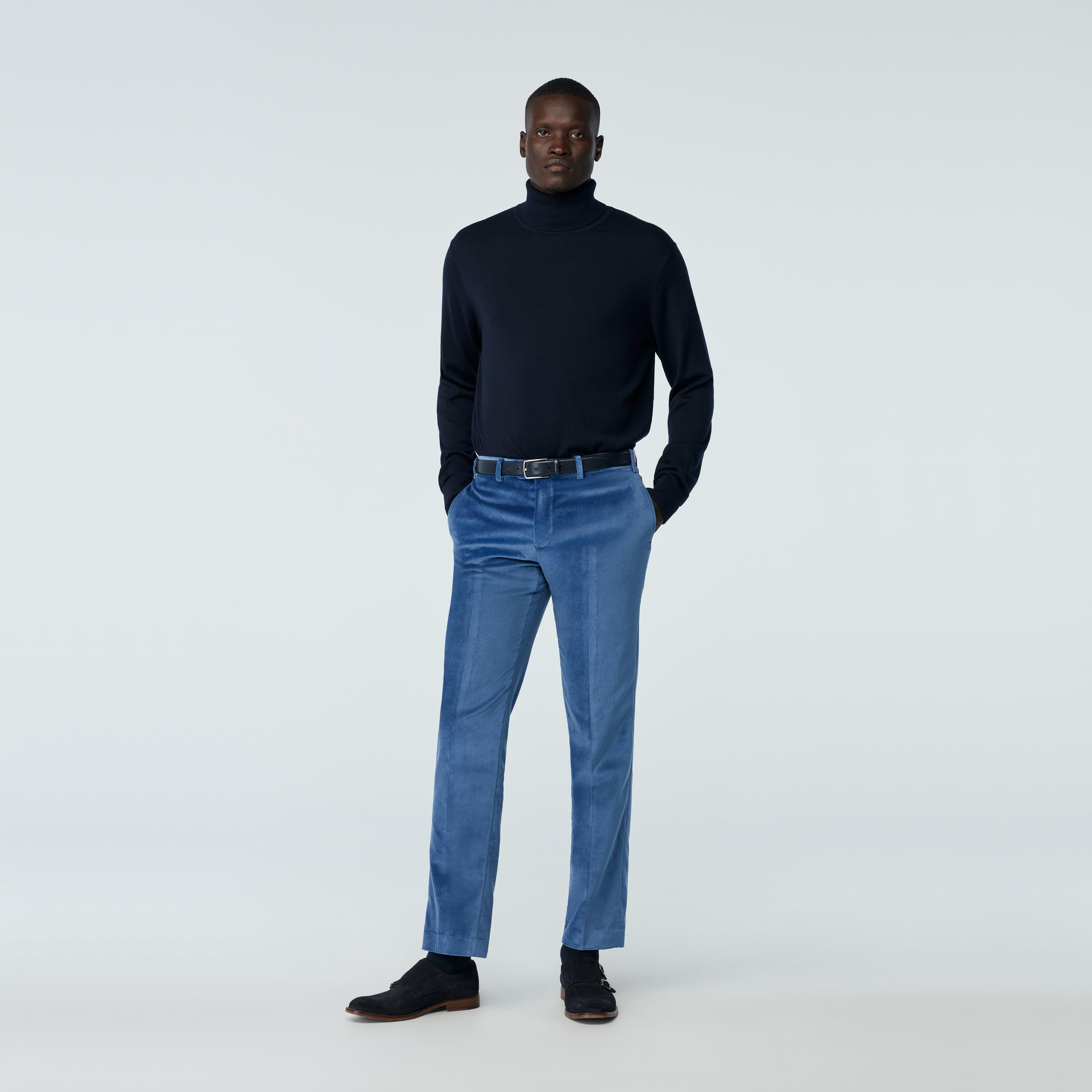 Custom Pants Made For You - Harford Velvet Stone Blue Pants | INDOCHINO